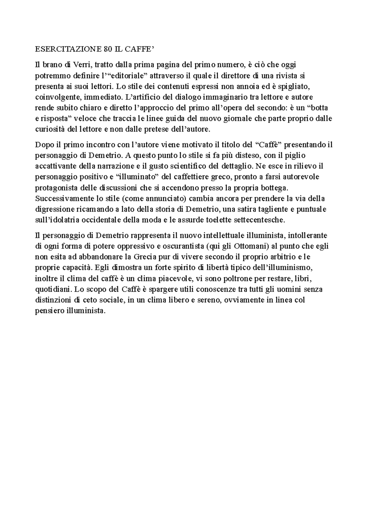 Esercitazione 80 IL Caffe - ESERCITAZIONE 80 IL CAFFE’ Il brano di ...