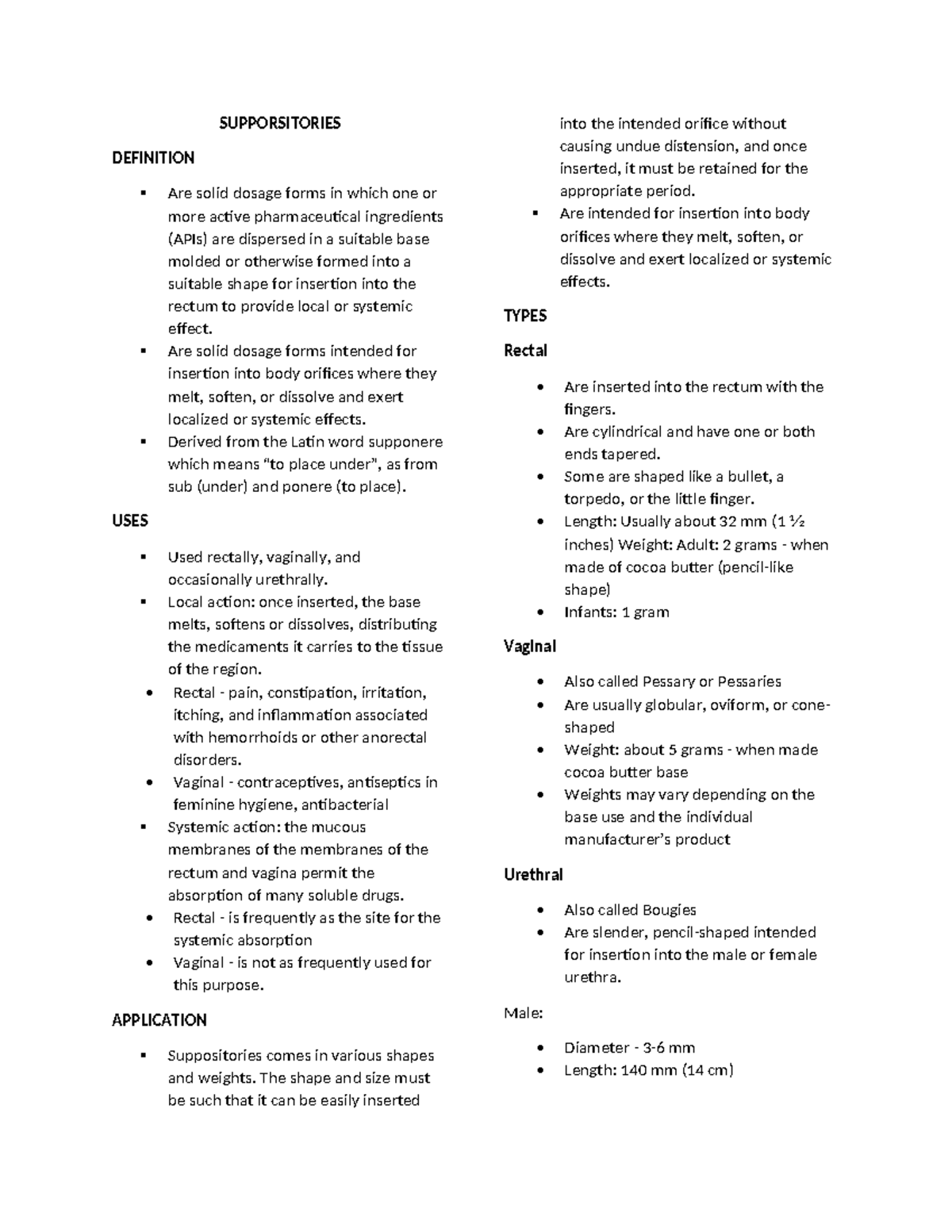 Lecture 8 Suppositories - SUPPORSITORIES DEFINITION Are solid dosage ...