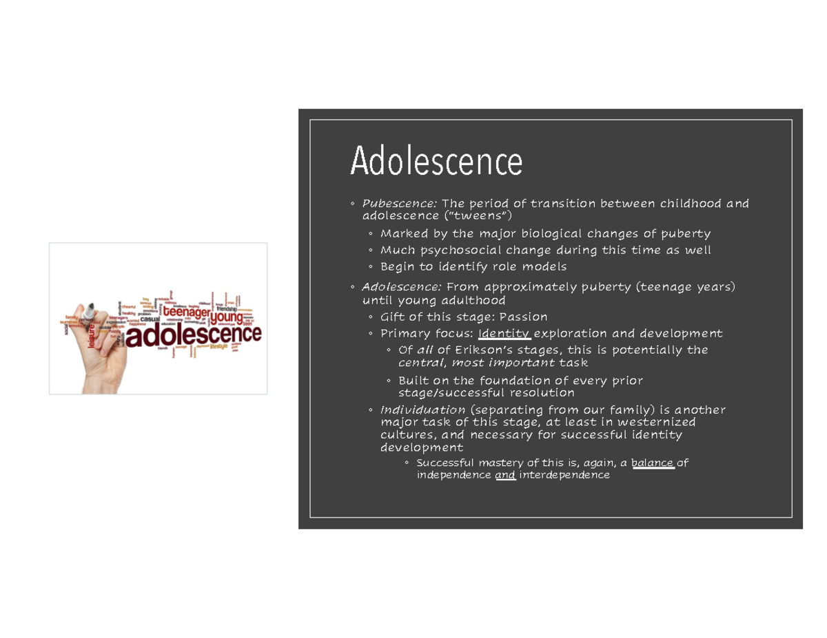 Chapter 2 Adolescence - Study guides prepared by the professor ...