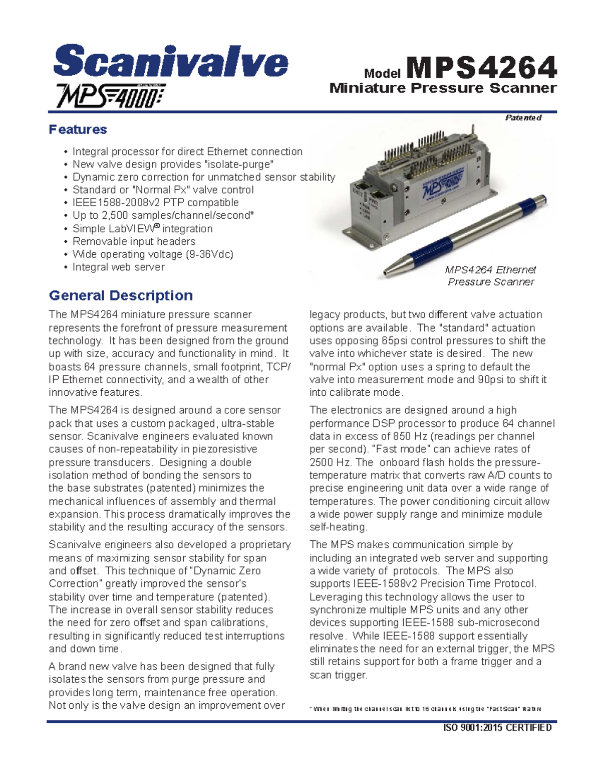 Scanivalve MPS4264 2007 - Miniature Pressure Scanner MPS4264 Ethernet ...