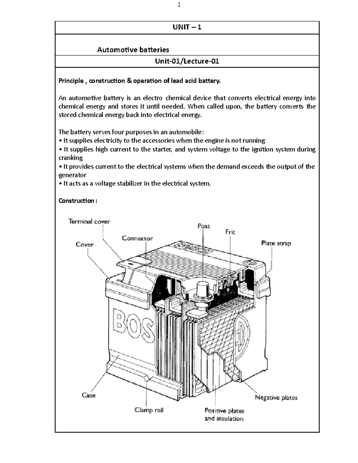 Automotive electrical and electronics - 1 UNIT – 1 Automotive batteries ...