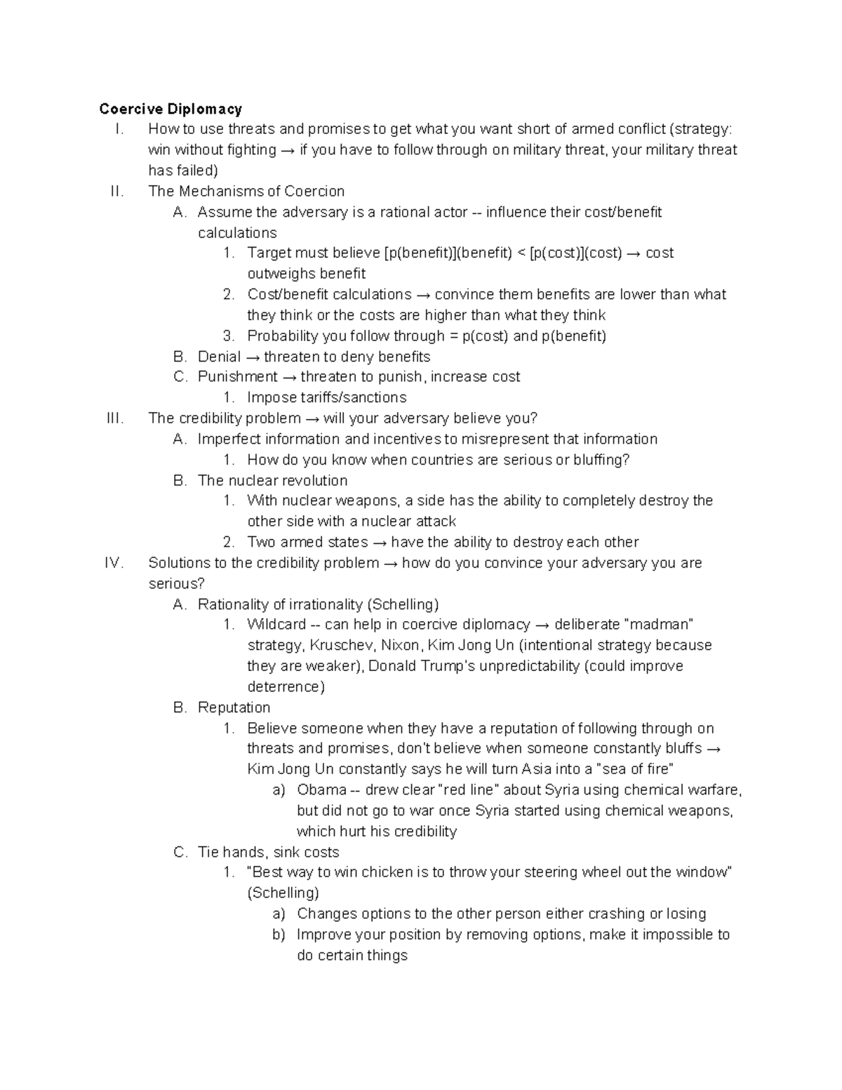 Notes 1 15 - Coercive Diplomacy - Coercive Diplomacy I. How to use ...