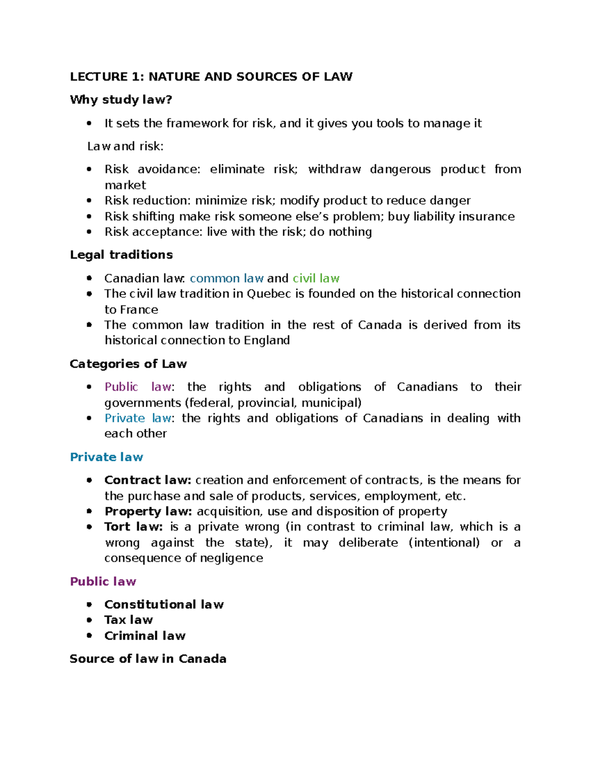 Midterm Notes - LECTURE 1: NATURE AND SOURCES OF LAW Why study law? It ...