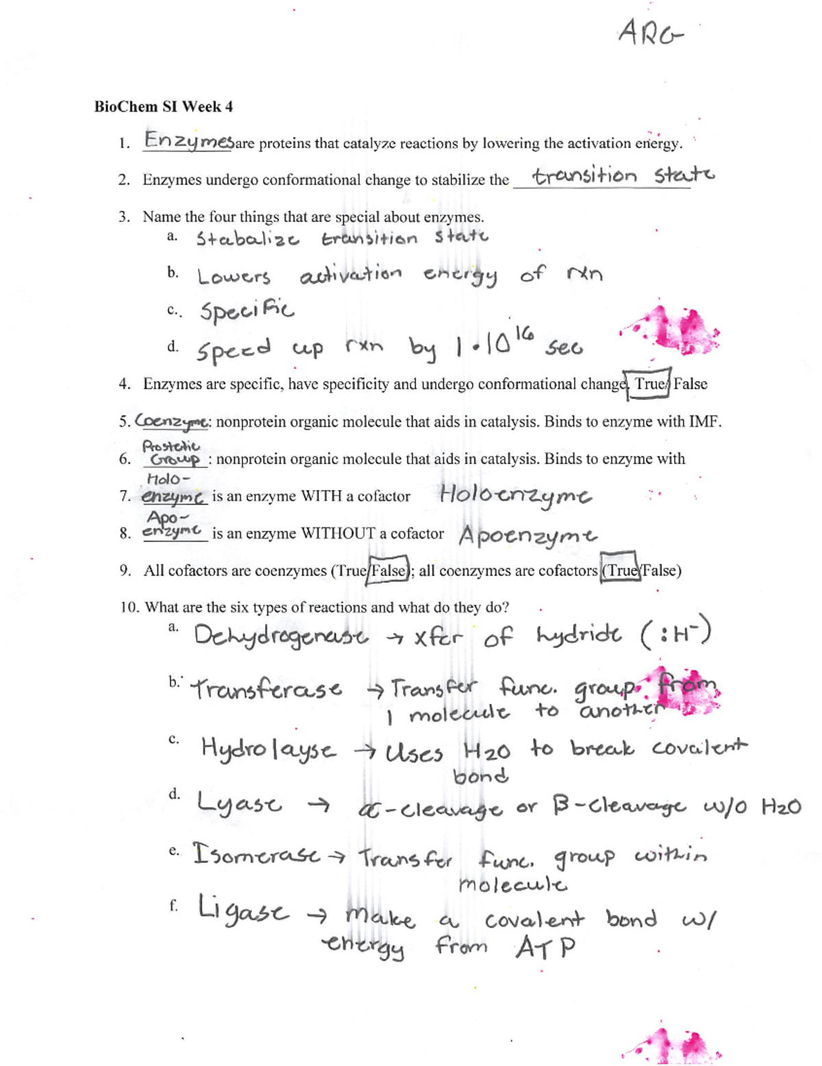 Biochemistry I - Session Worksheet for Exam 2 - Dr. Mariani - 30. An ...