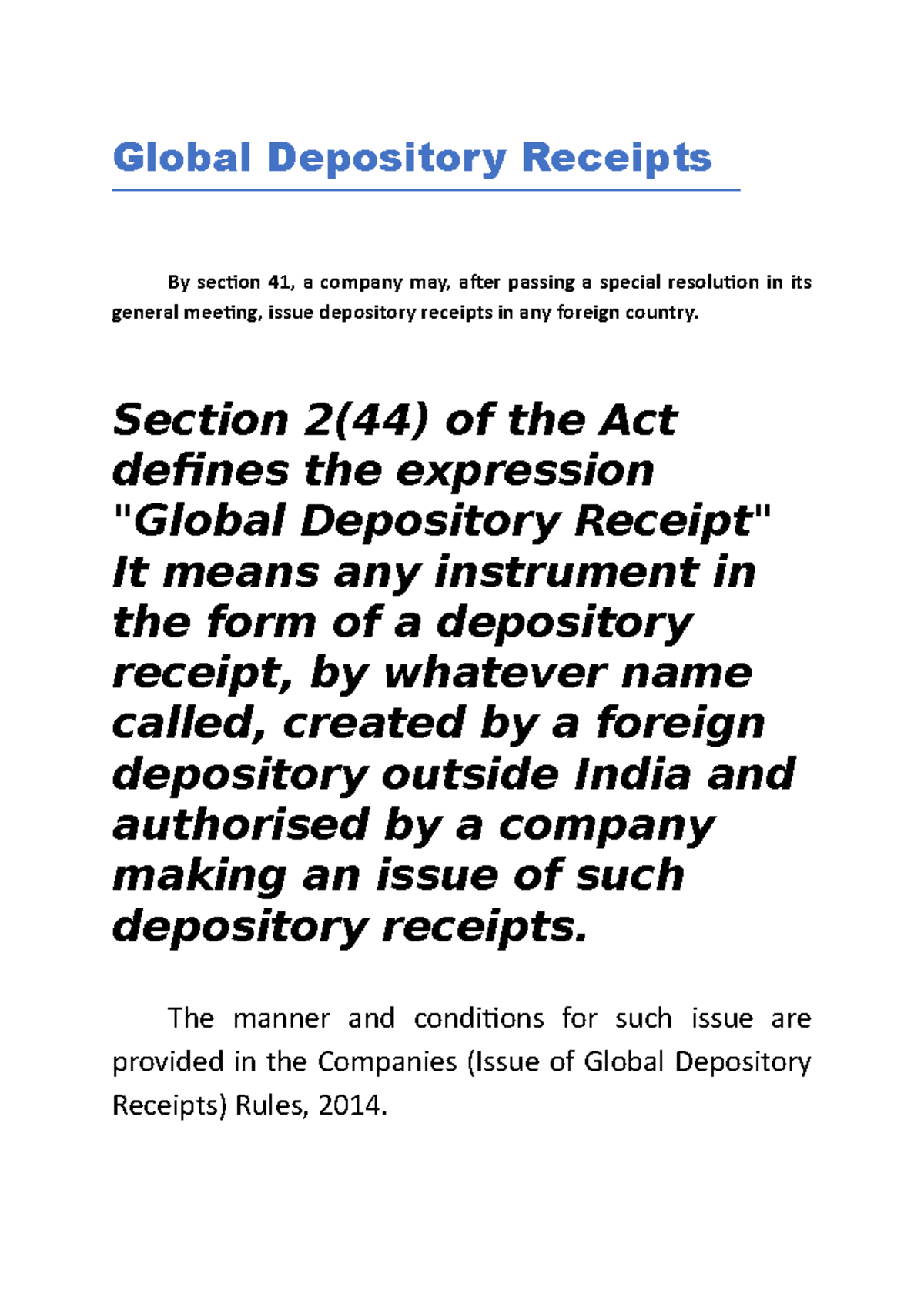 Global Depository Receipts - Section 2(44) of the Act defines the ...