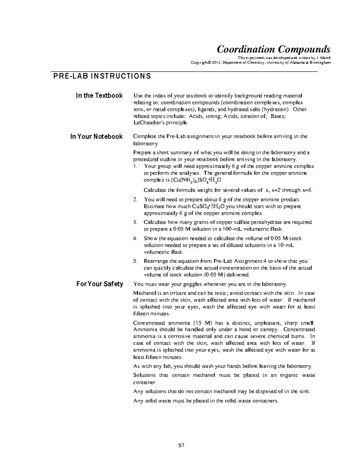 Coordination Compounds Experiment Instructions - Studocu
