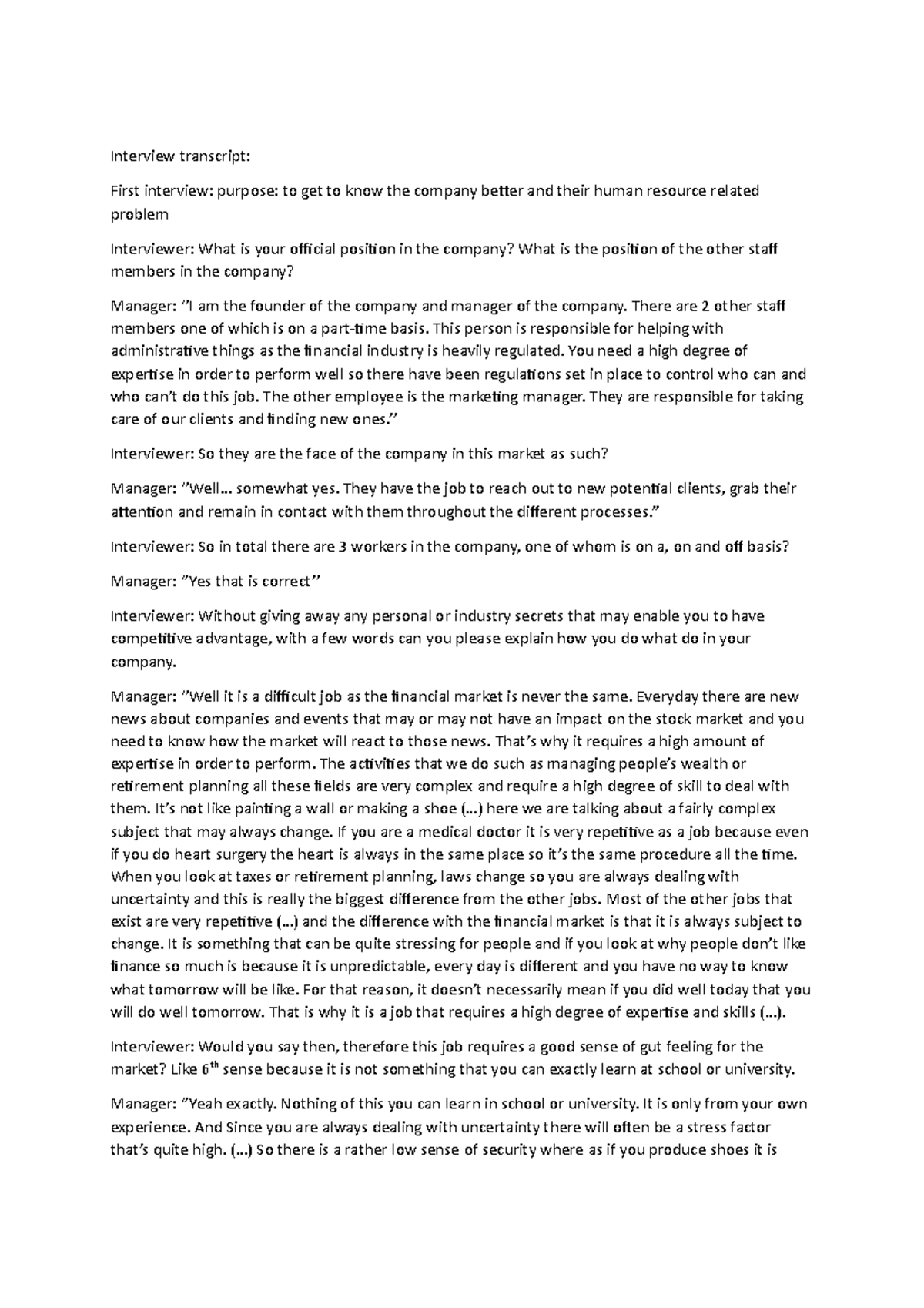 Interview with manager for local evidence when doing HRM project sample ...