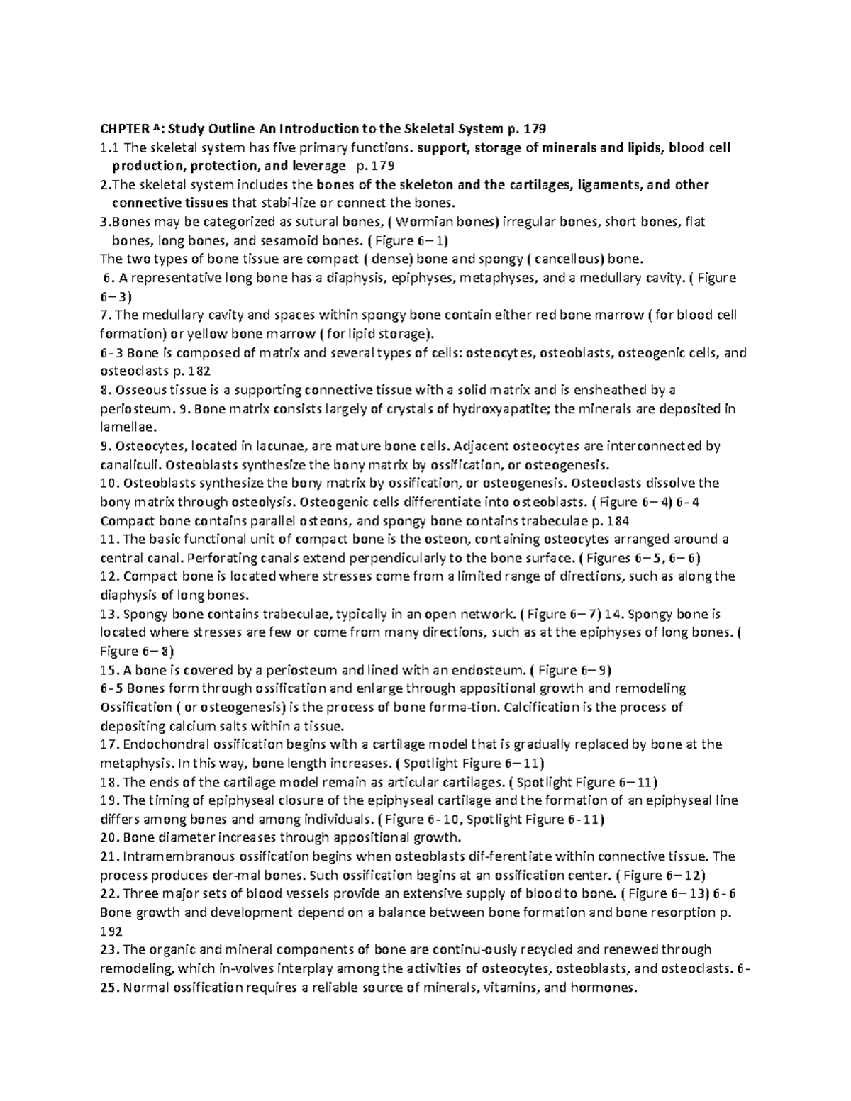 Skeletal System 6-9 - notes - CHPTER ^: Study Outline An Introduction ...