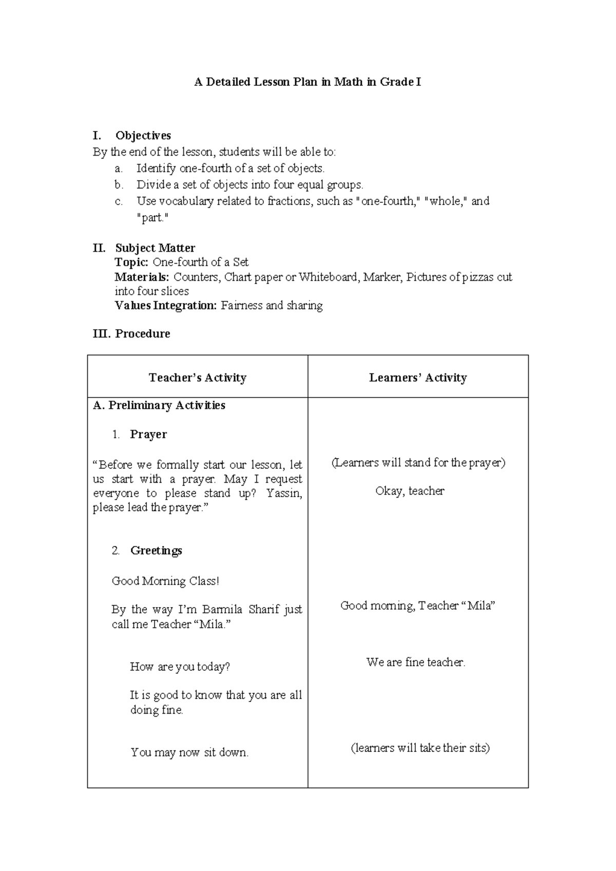 DLP-Math-1 - Math - A Detailed Lesson Plan in Math in Grade I I ...