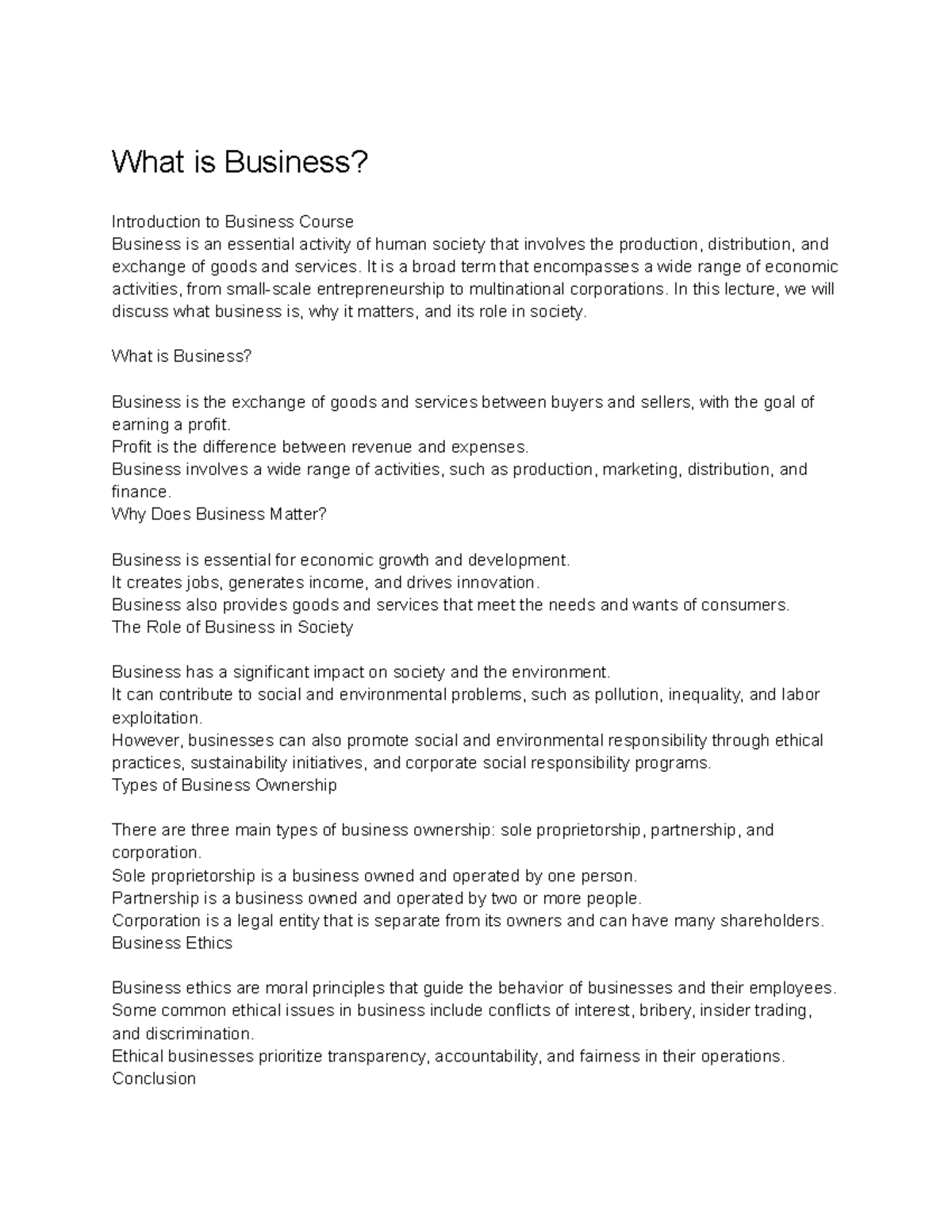 Introduction to Business (BMT-1010) Lecture 144 - What is Business ...