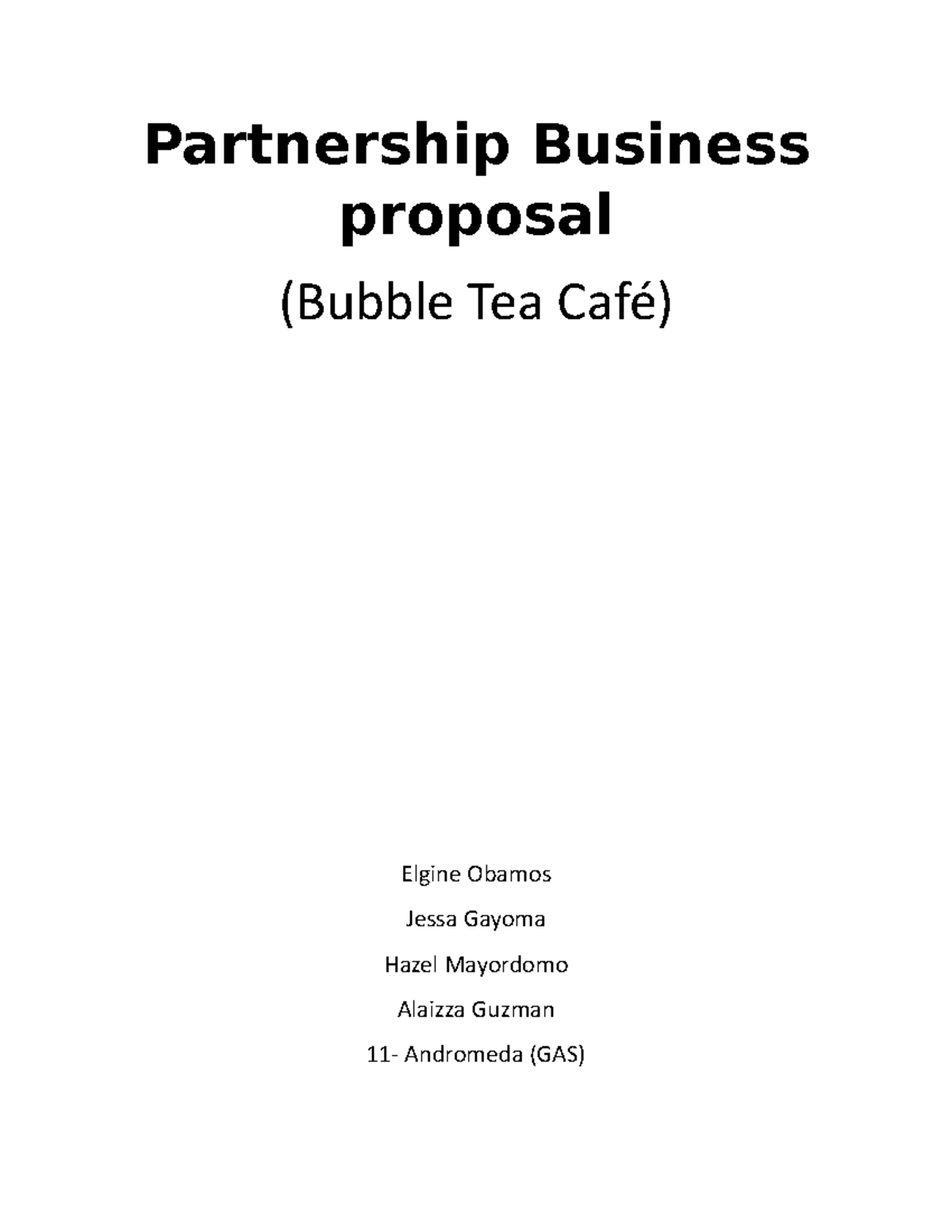Document1234567890 - Partnership Business proposal (Bubble Tea Café ...