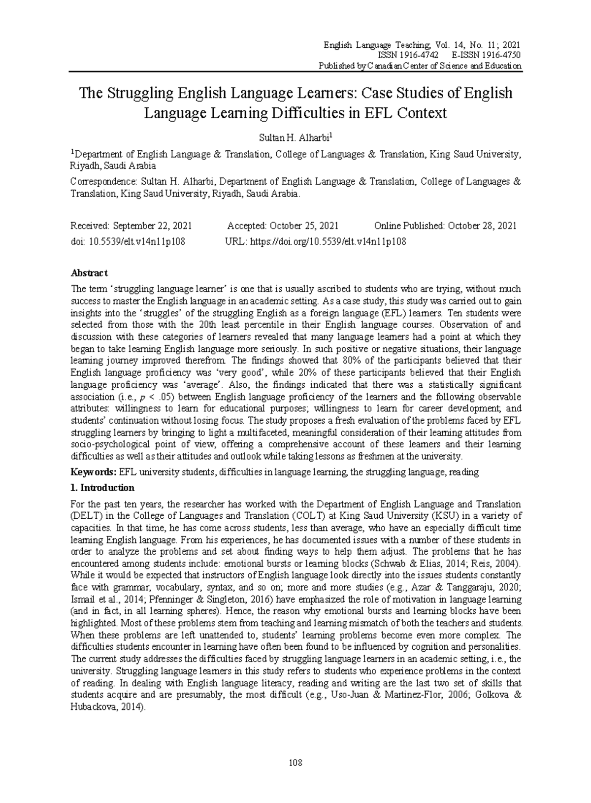 EJ1318092 - Lecture - English Language Teaching; Vol. 14, No. 11; 2021 ...