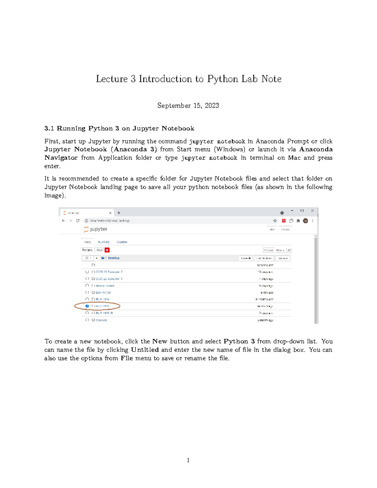 Lecture 3 Introduction to Python Lab Note - It is recommended to create a specific folder for ...
