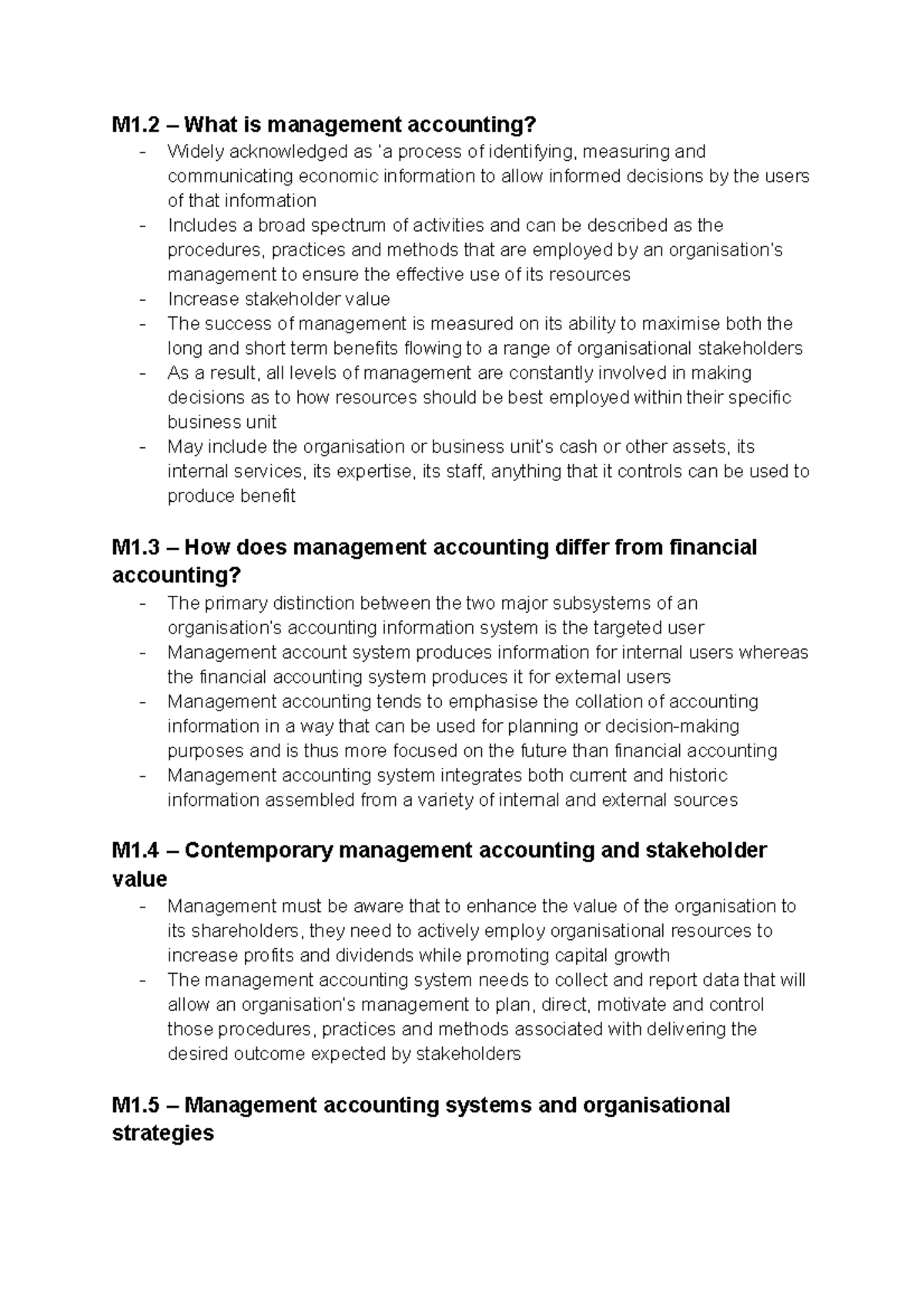 M Chapter 1 - Summary Companion Ebook: Management Accounting - M1 ...