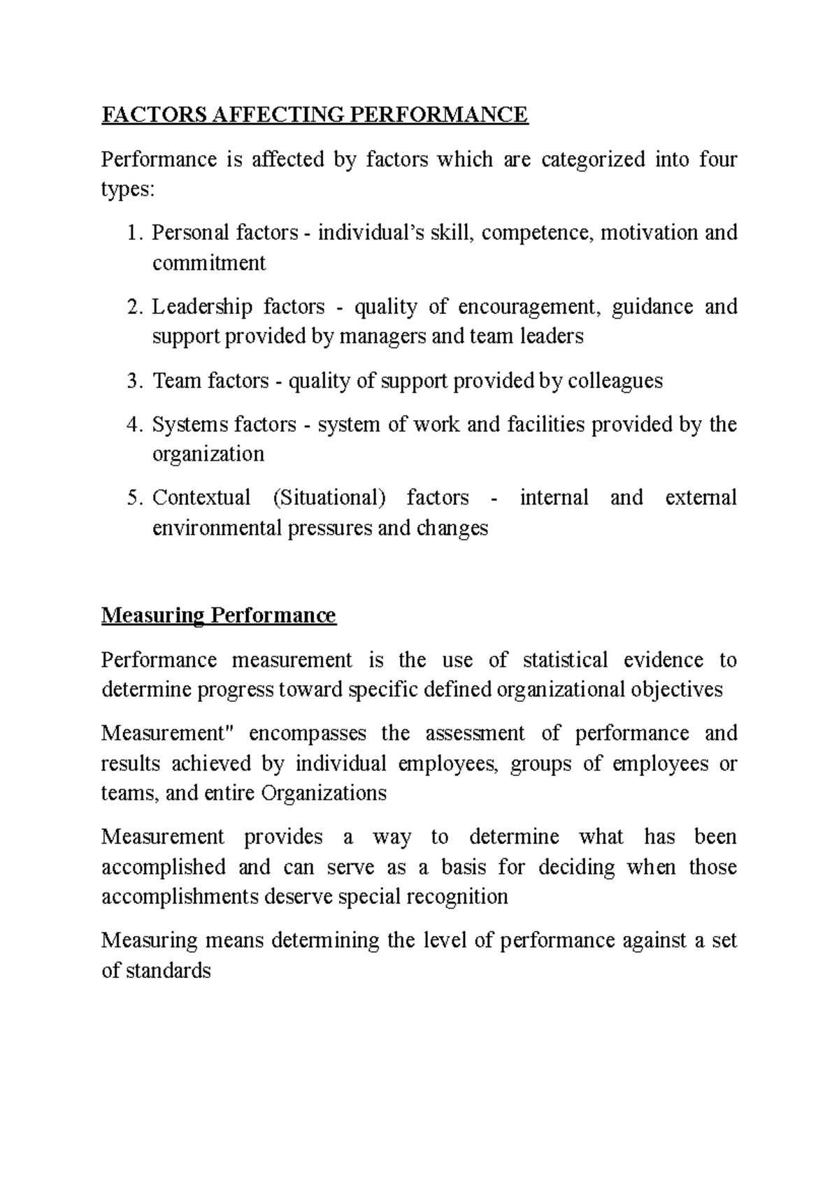 Factors Affecting Performance - FACTORS AFFECTING PERFORMANCE ...