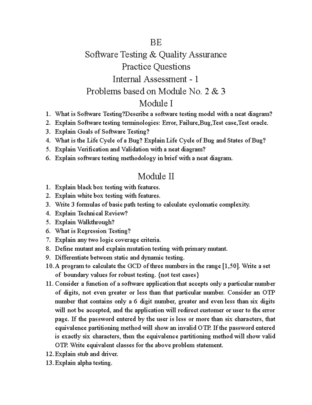 STQA IA-1 Practice Question.docx - BE Software Testing & Quality ...