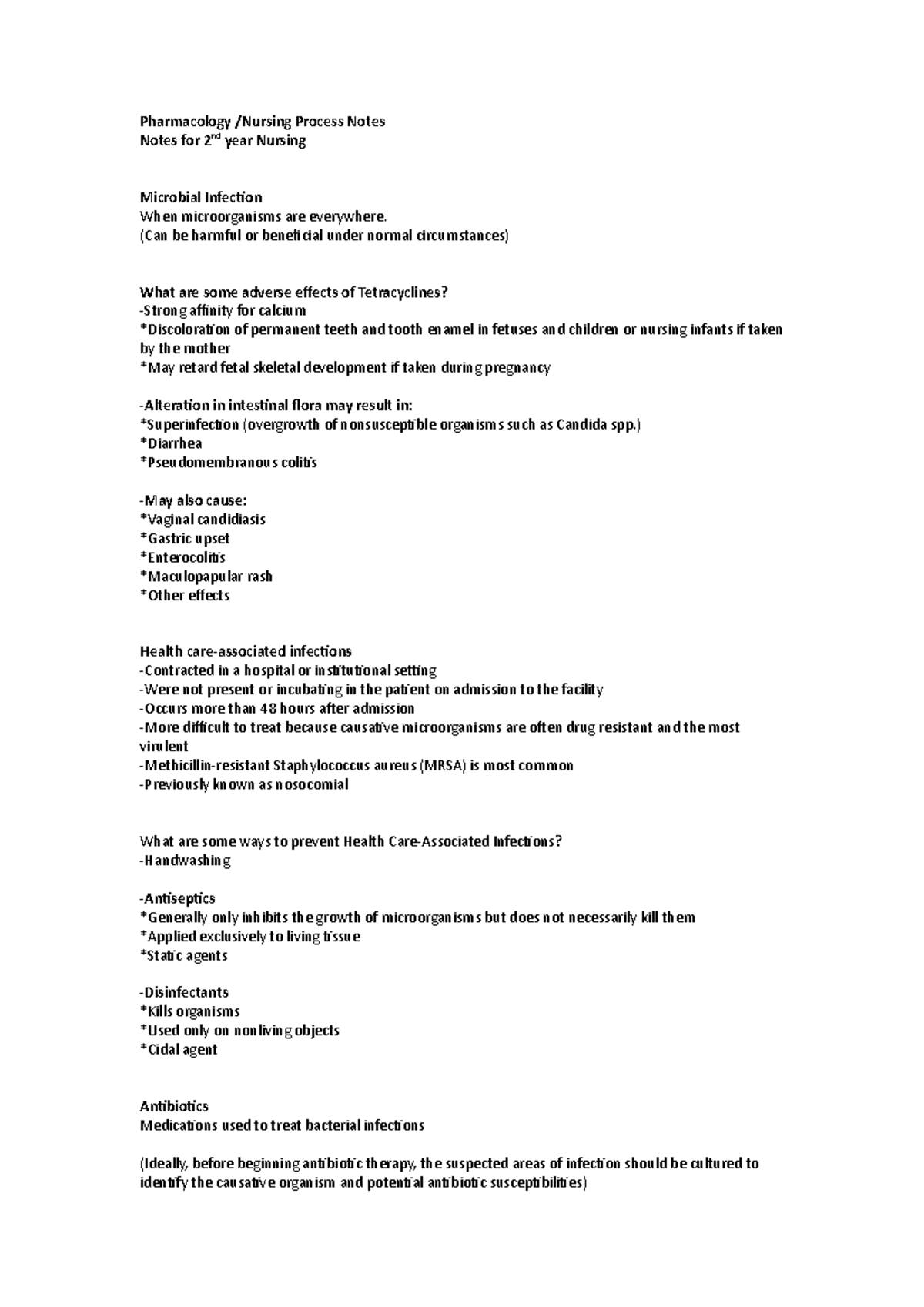 Pharmacology - Nursing Process Notes - Pharmacology /Nursing Process ...
