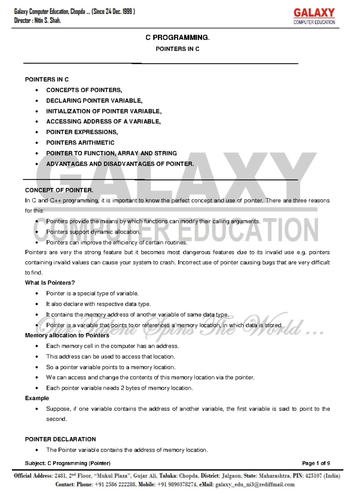 08 Pointers In C C Programming Pointers In C Pointers In C Concepts Of Pointers Declaring