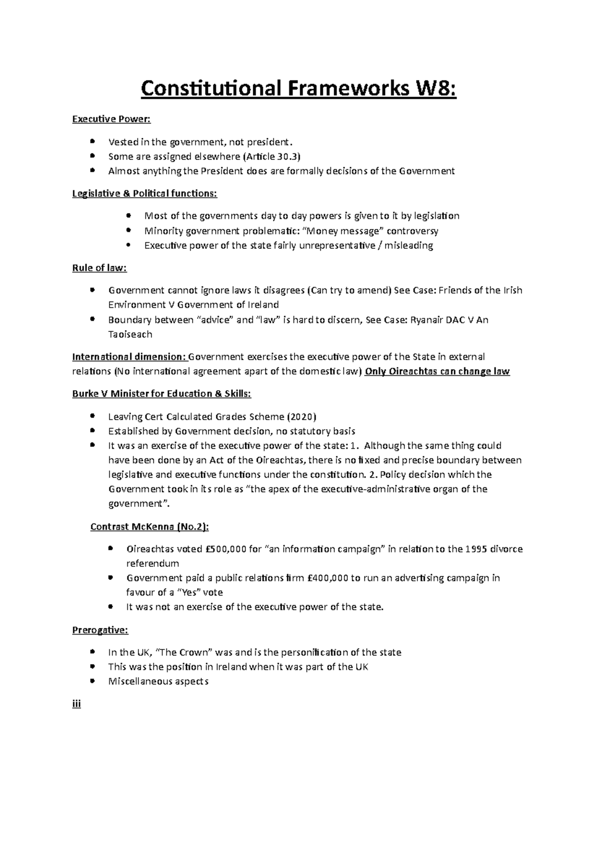 W8 Constitutional Frameworks - Constitutional Frameworks W8: Executive Power: Vested in the ...