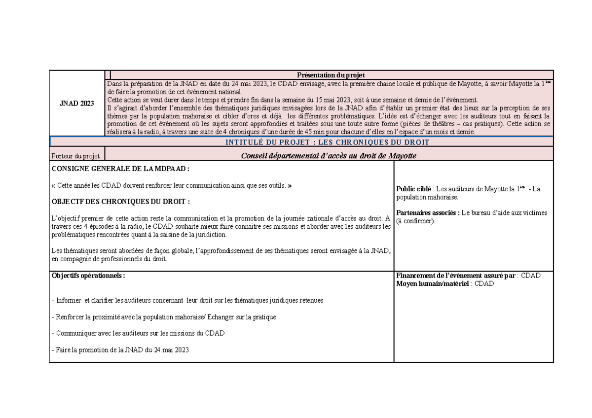 Les chroniques du droit - JNAD 2023 Présentation du projet Dans la ...