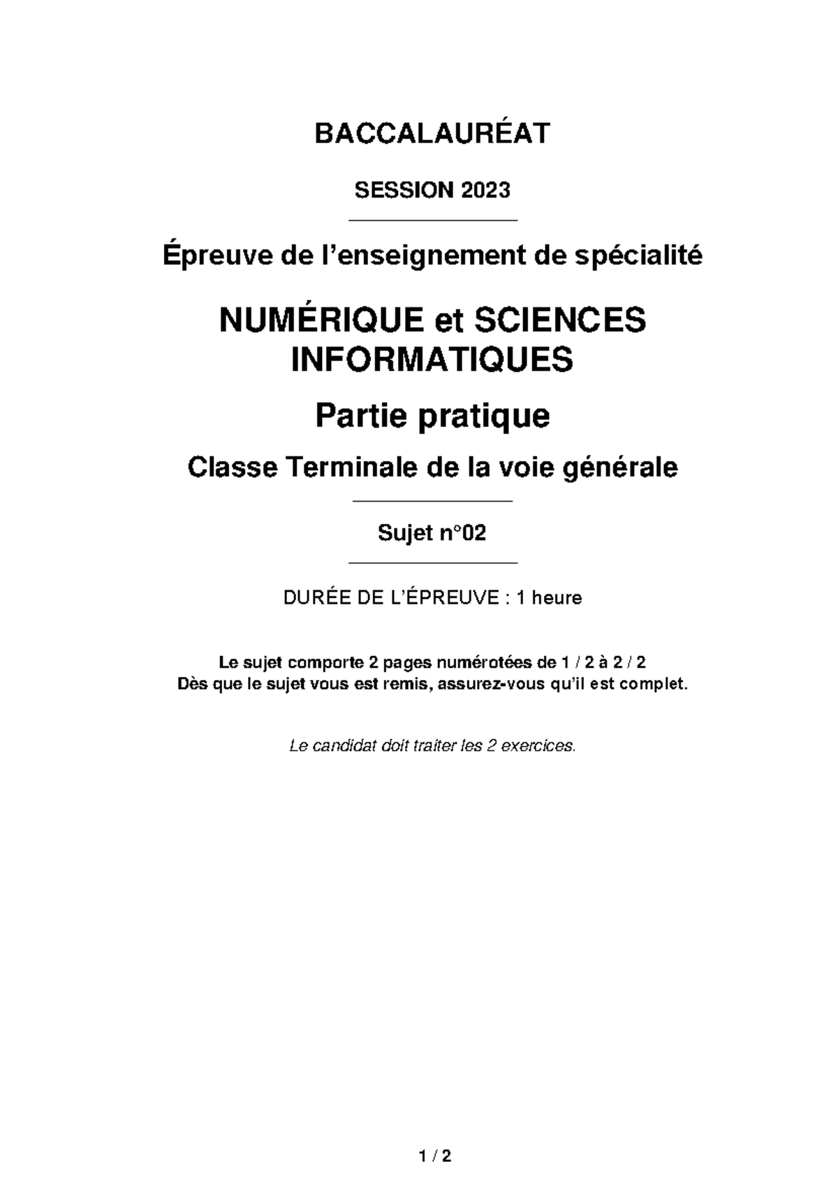 PDF 02 - Numérique et sciences informatiques - 1 / 2 BACCALAURÉAT ...