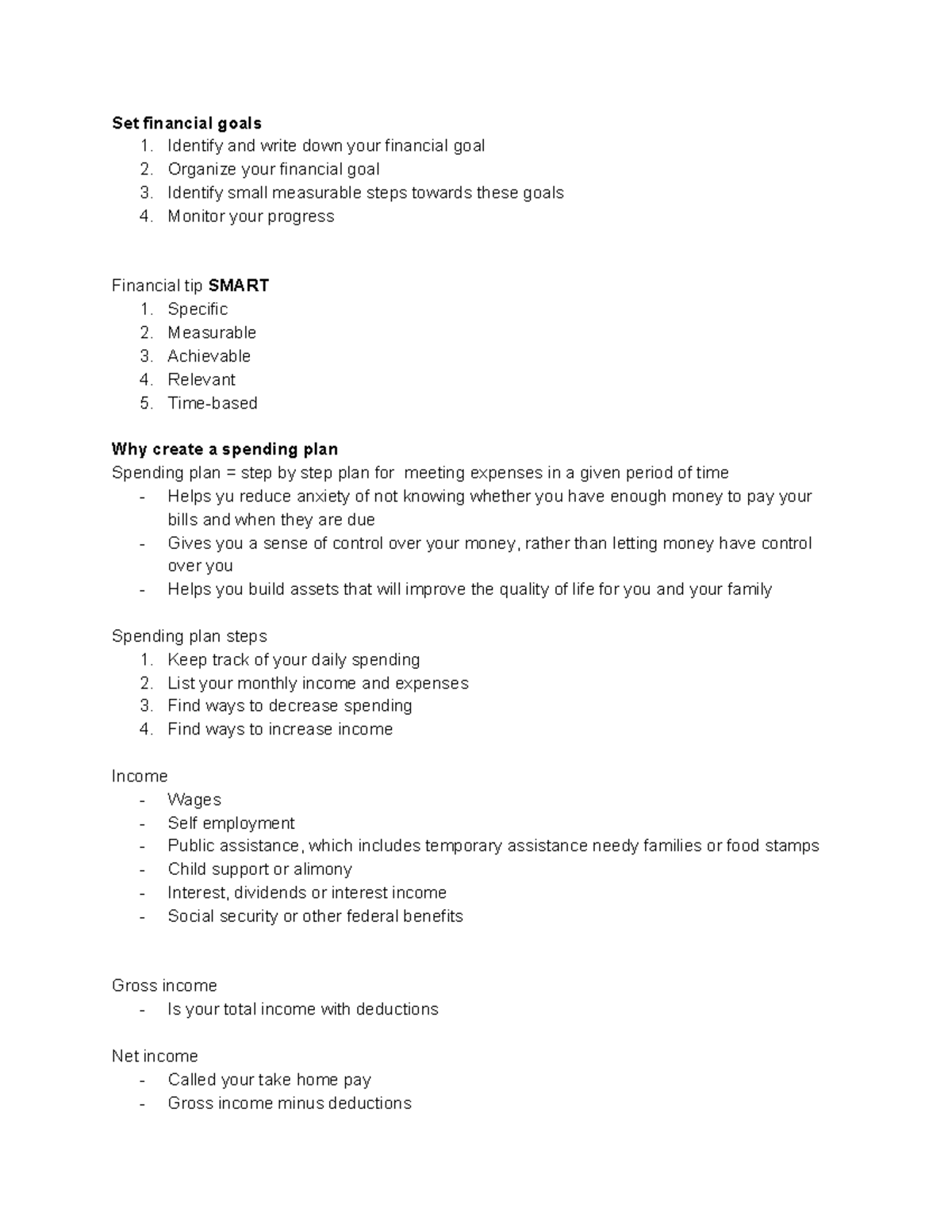 Money matters - Lecture notes 11 - Set financial goals 1. Identify and ...