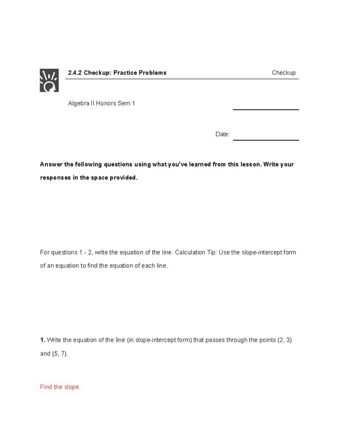 2 4 2 Algebra Checkup 2 4 Checkup Practice Problems Checkup Algebra
