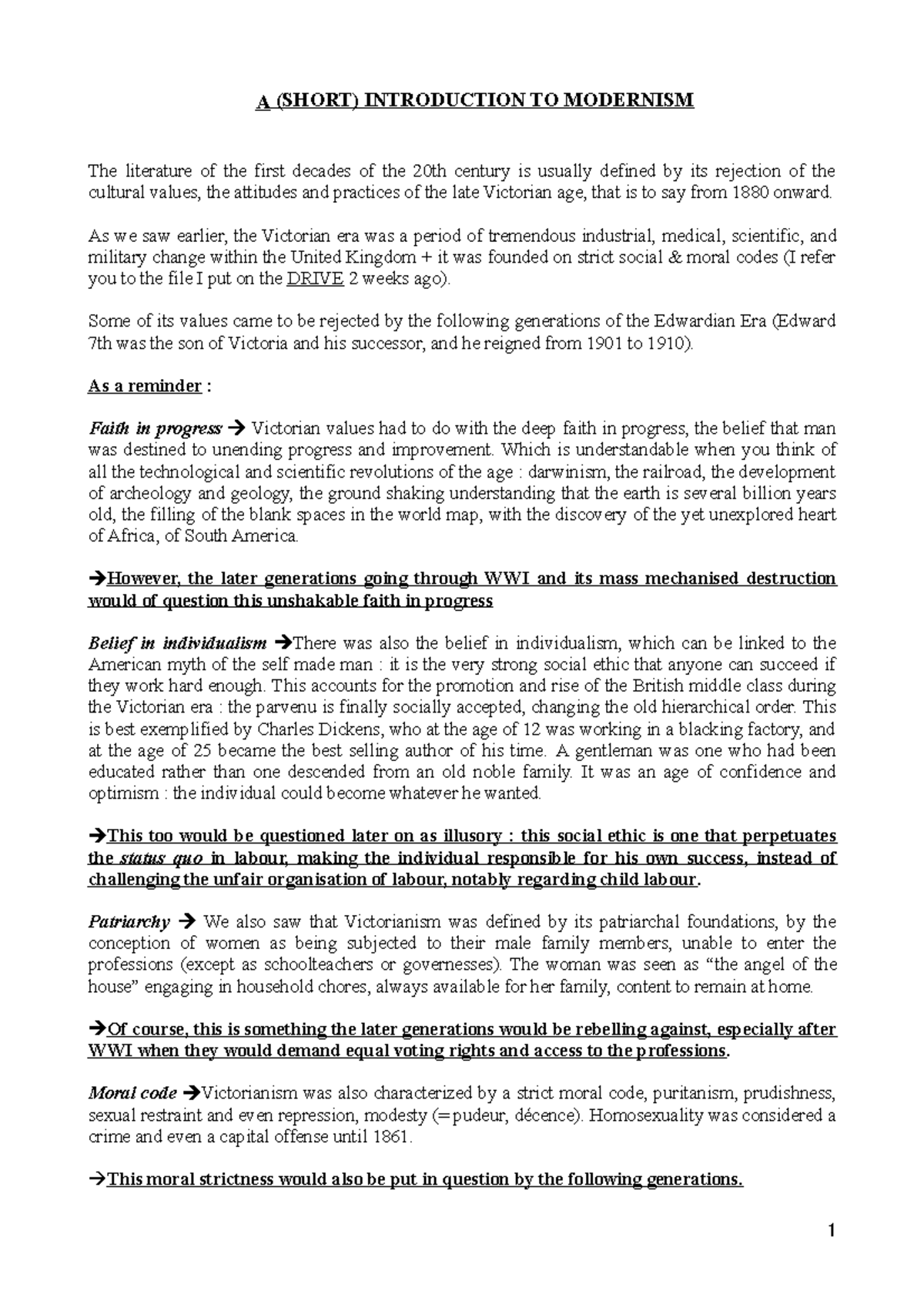 Introduction to Modernism pour les élèves - English Literature ...