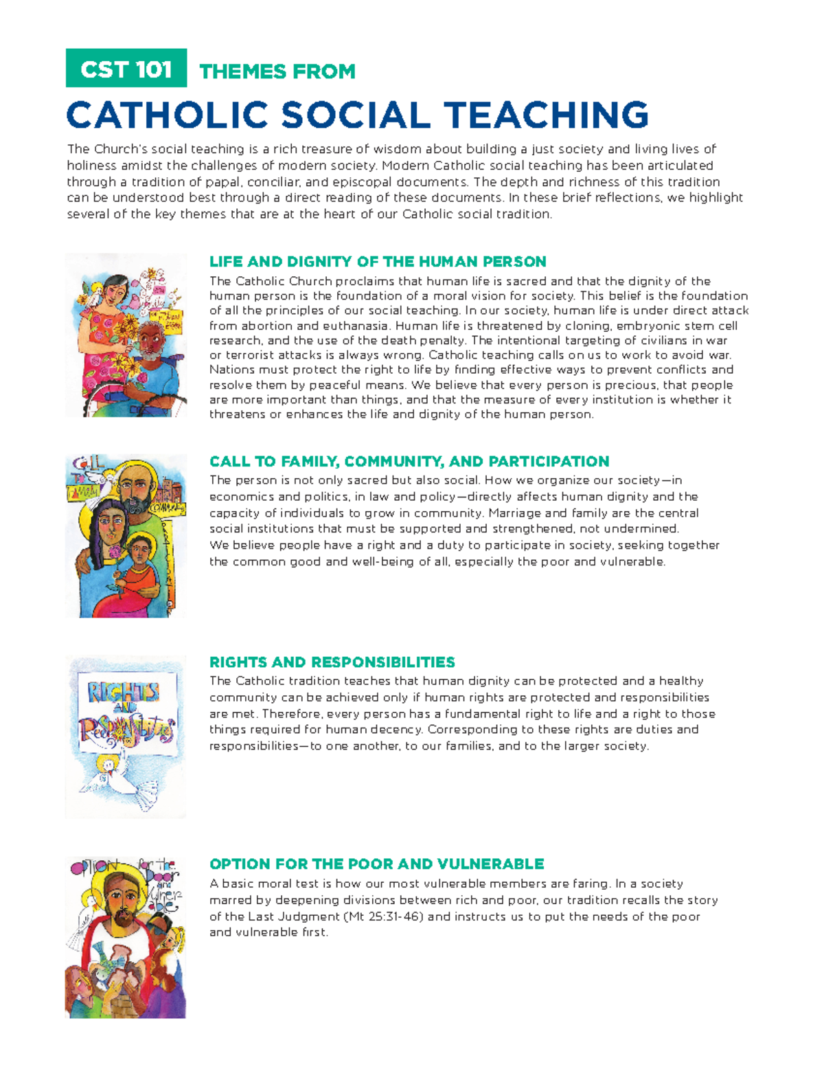 Catholic Social Teaching handout - LIFE AND DIGNITY OF THE HUMAN PERSON ...