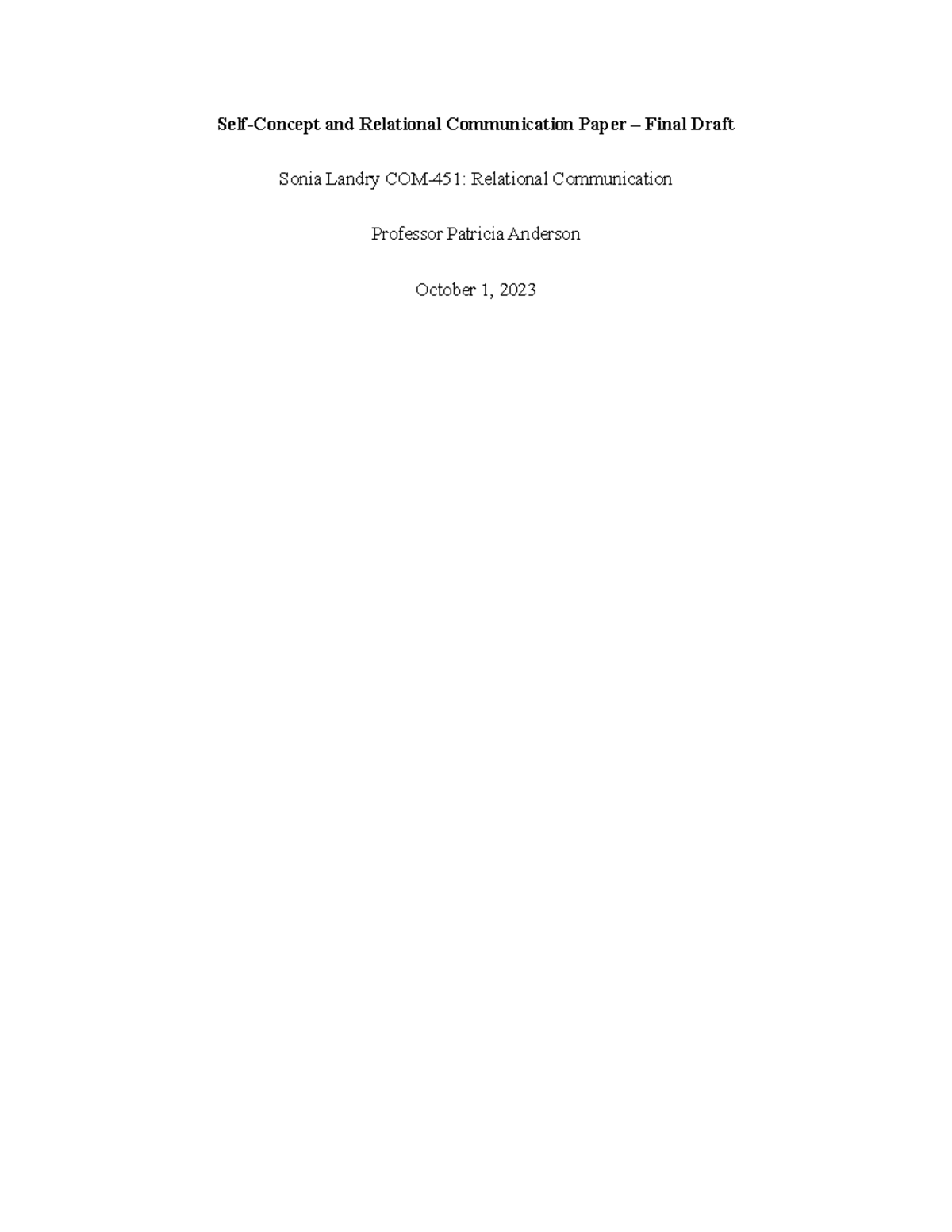 Self-Concept and Relational Communication Paper – Final Draft - Some ...