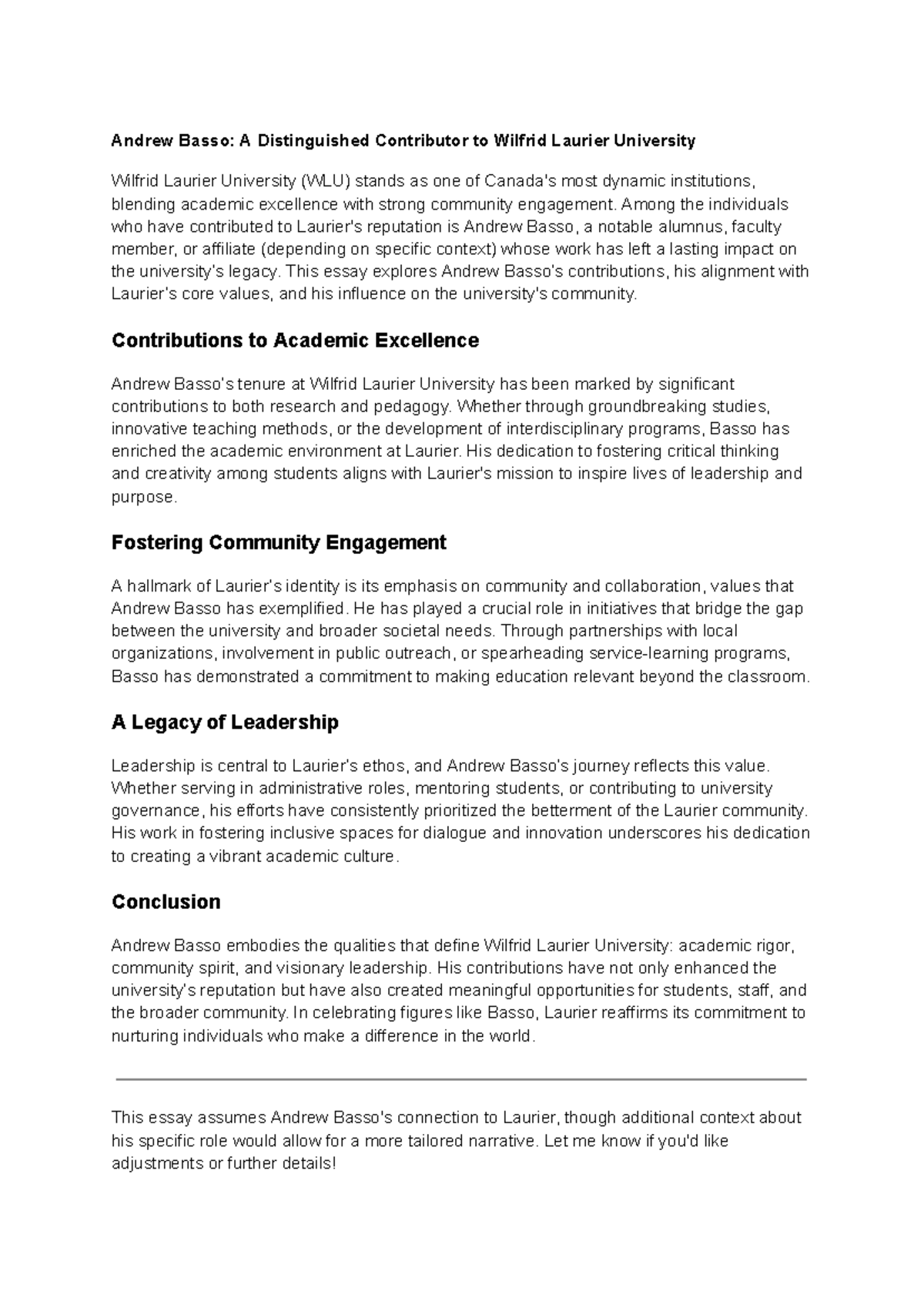 Andrew Basso - Among the individuals who have contributed to Laurier's ...