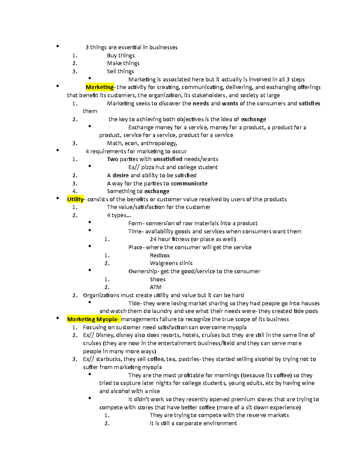 Chapter 1-4 Marketing - 3 things are essential in businesses 1. Buy ...