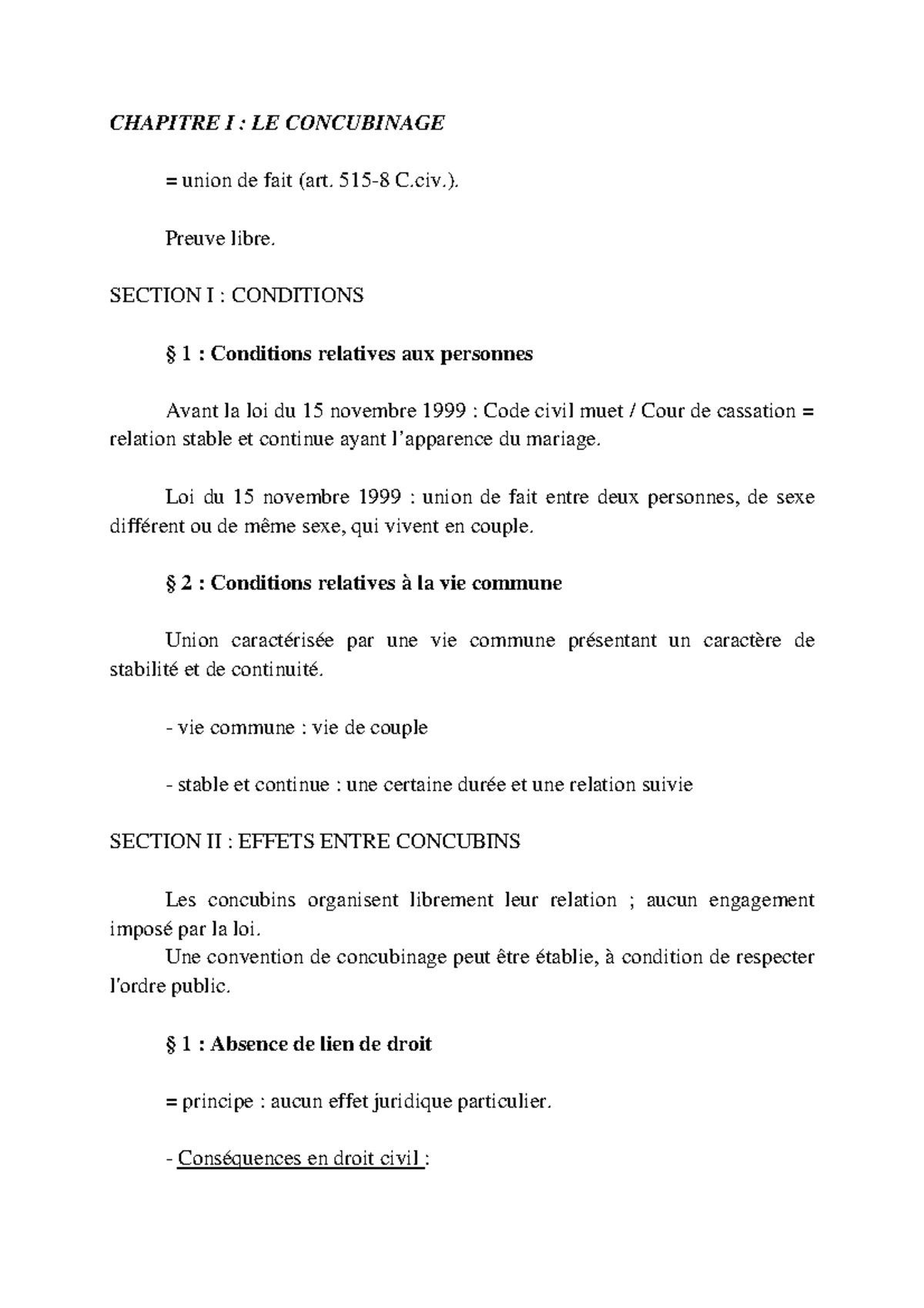 C. juridiq concubinage - CHAPITRE I : LE CONCUBINAGE = union de fait ...