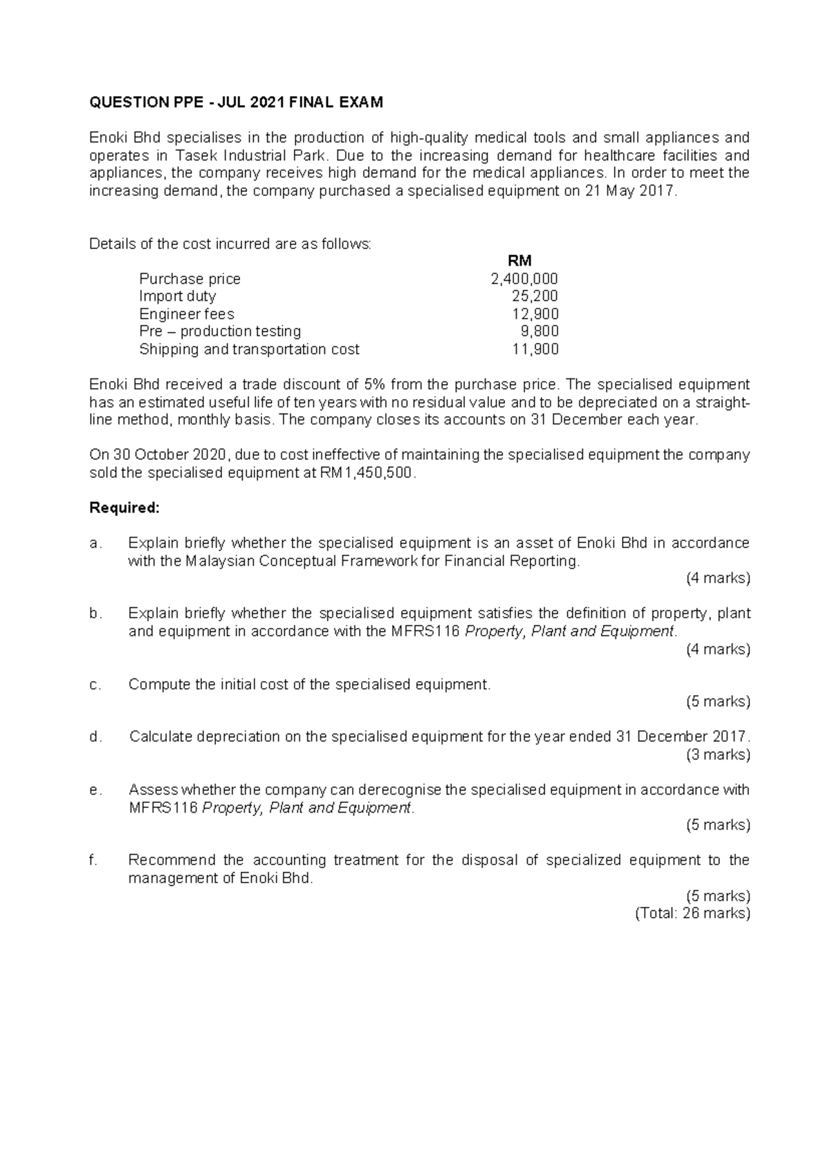 WANA Tutorial PPE Jul21 Feb22 Jul22 Feb23 - QUESTION PPE - JUL 2021 ...