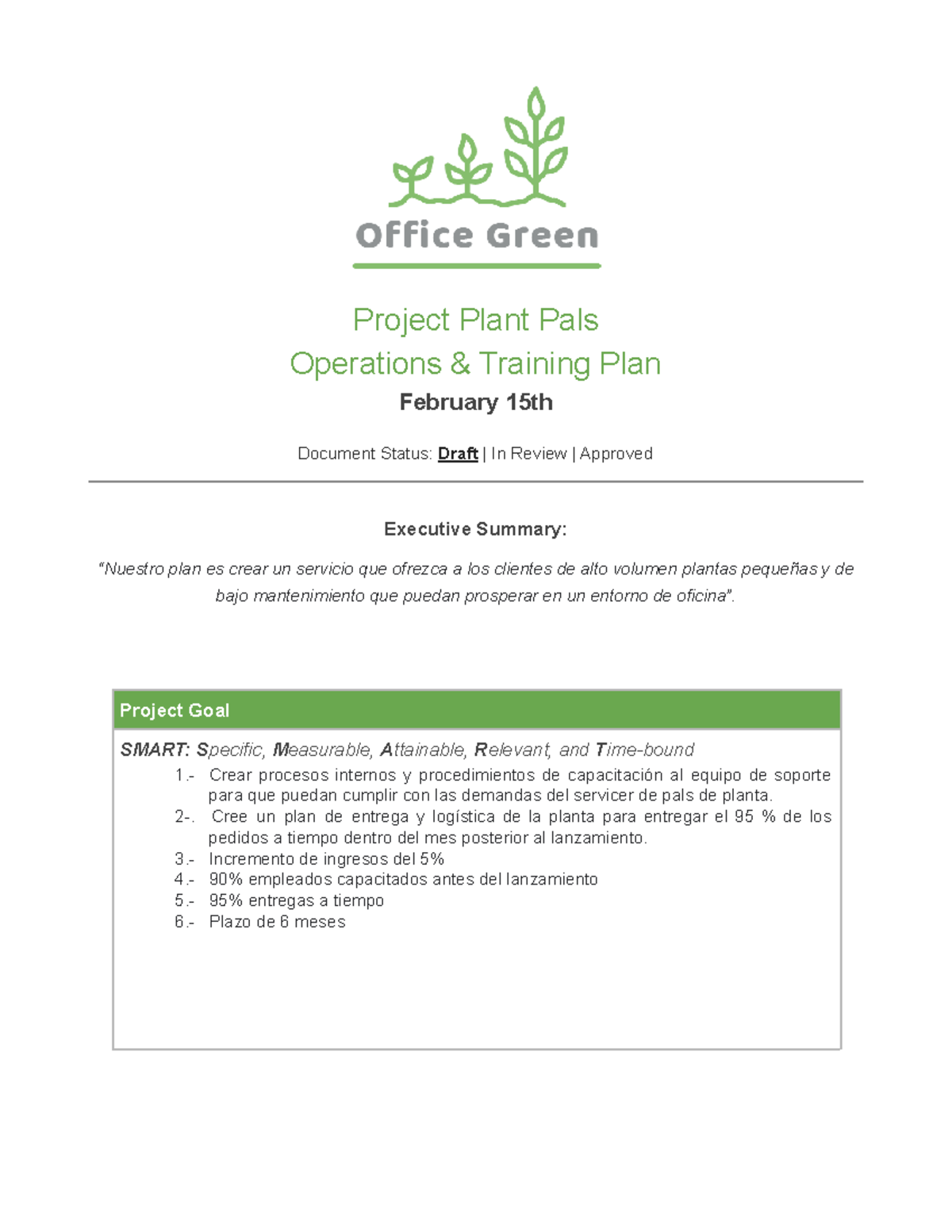 Activity Template Project charter - Project Plant Pals Operations ...