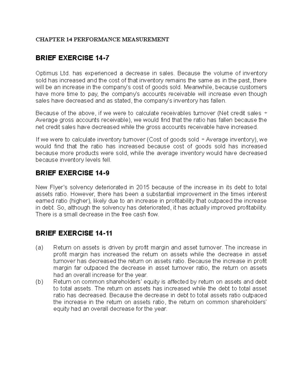 Chapter 14 Performance Measurement - CHAPTER 14 PERFORMANCE MEASUREMENT ...
