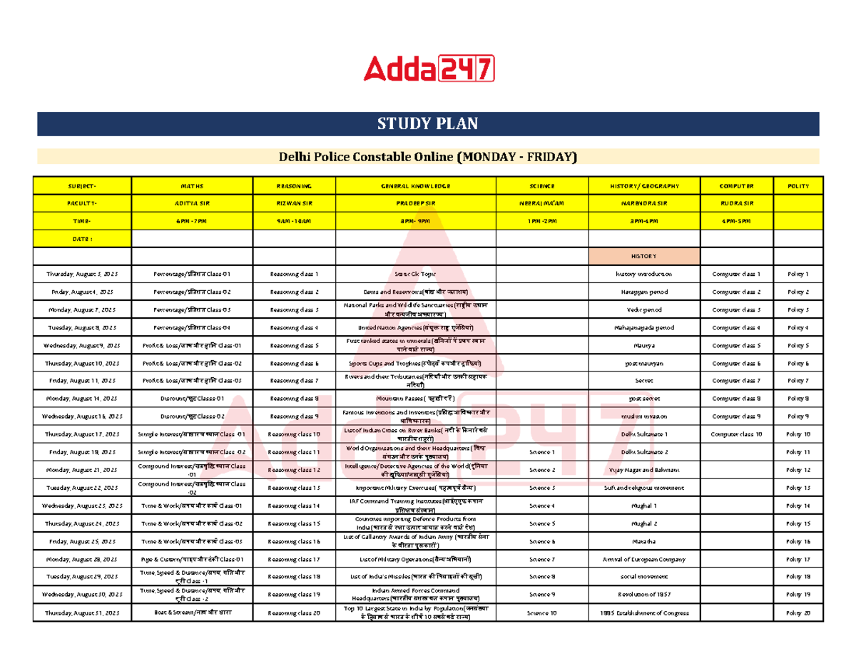 Time table - afdsfdvs - STUDY PLAN Delhi Police Constable Online ...