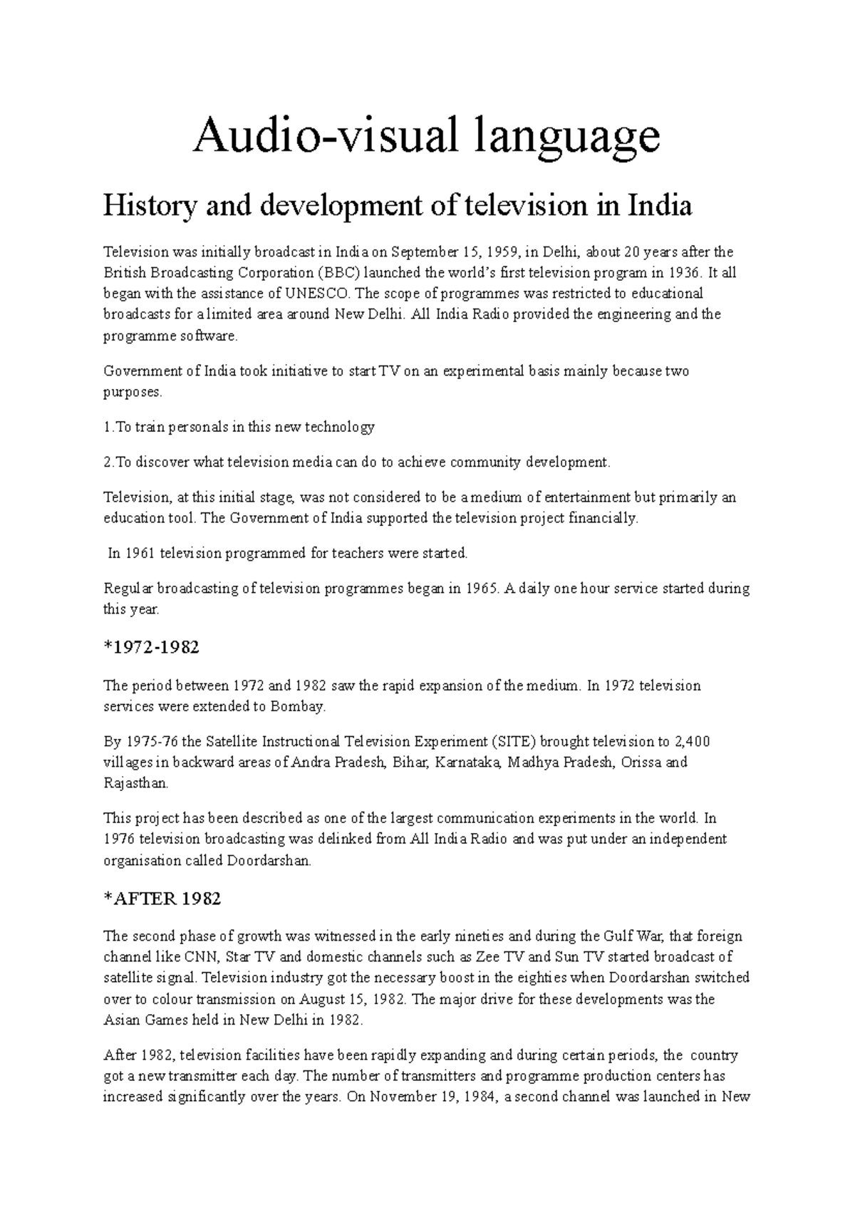 Audio visual revision notes - Audio-visual language History and ...