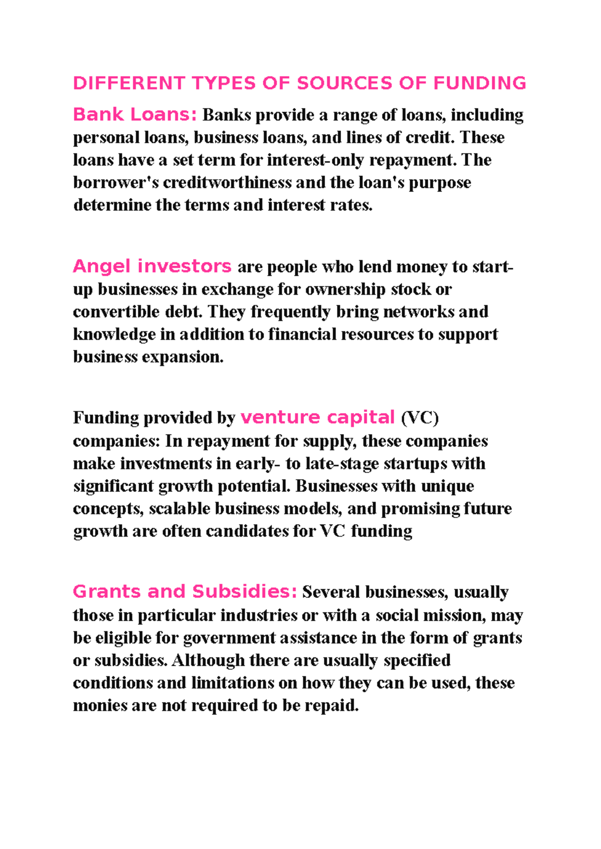 DIFFERENT TYPES OF SOURCES OF FUNDING 2024 Business Studies Semester 1 ...
