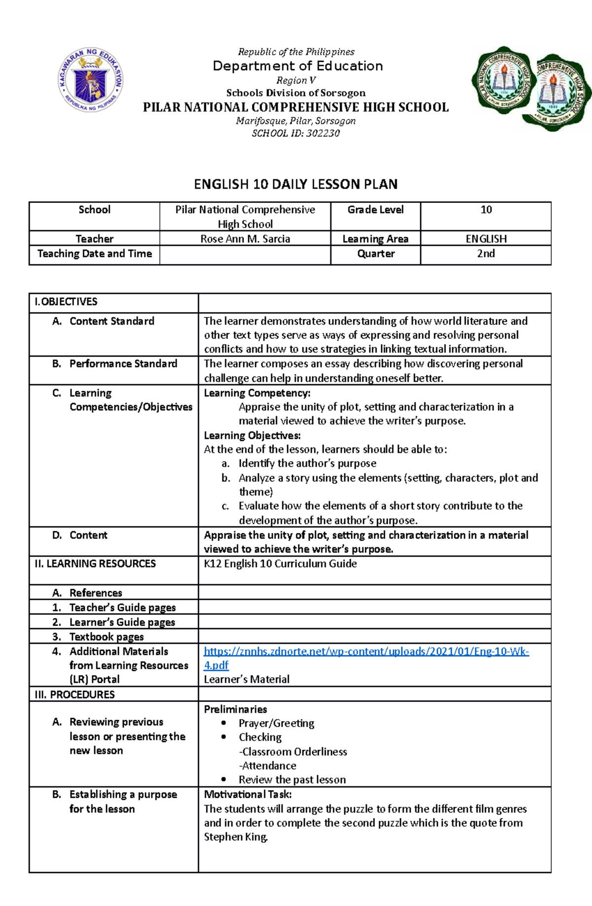 DLP Q1 W3 - Lesrning Materials you can use for teaching - Republic of the Philippines Department ...