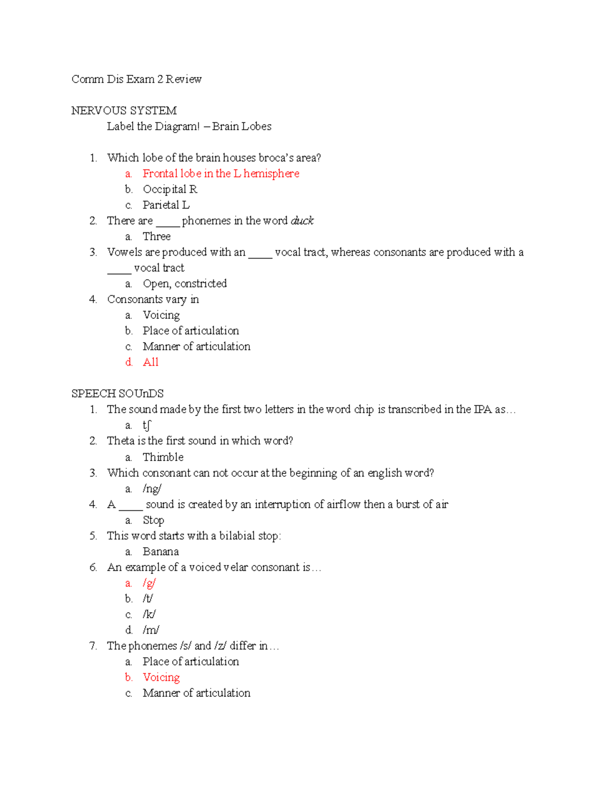 Comm Dis Exam 2 Review - Comm Dis Exam 2 Review NERVOUS SYSTEM Label ...