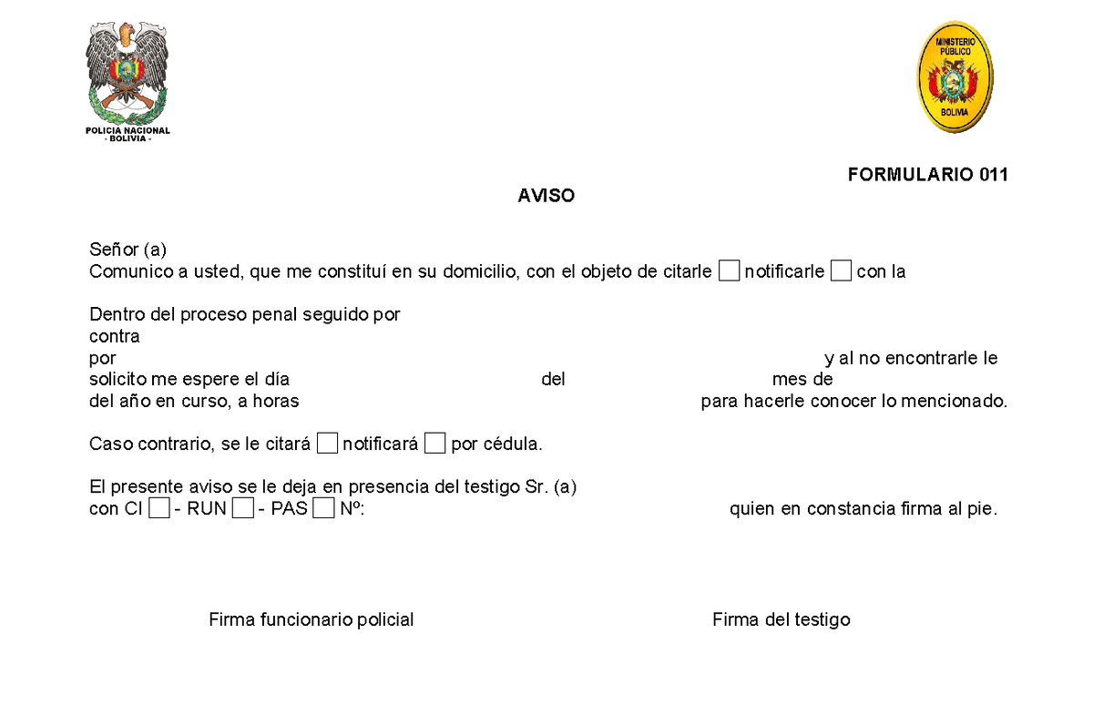 Formulario 011 Aviso - excelencia - FORMULARIO 011 AVISO Señor (a ...
