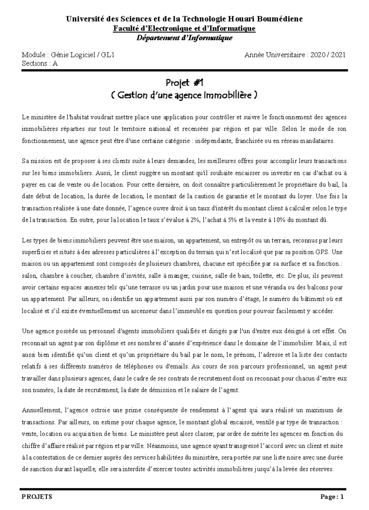 Projet-GL-2021 - Projet-GL-2021 - PROJETS Page : 1 Université des Sciences et de la Technologie ...