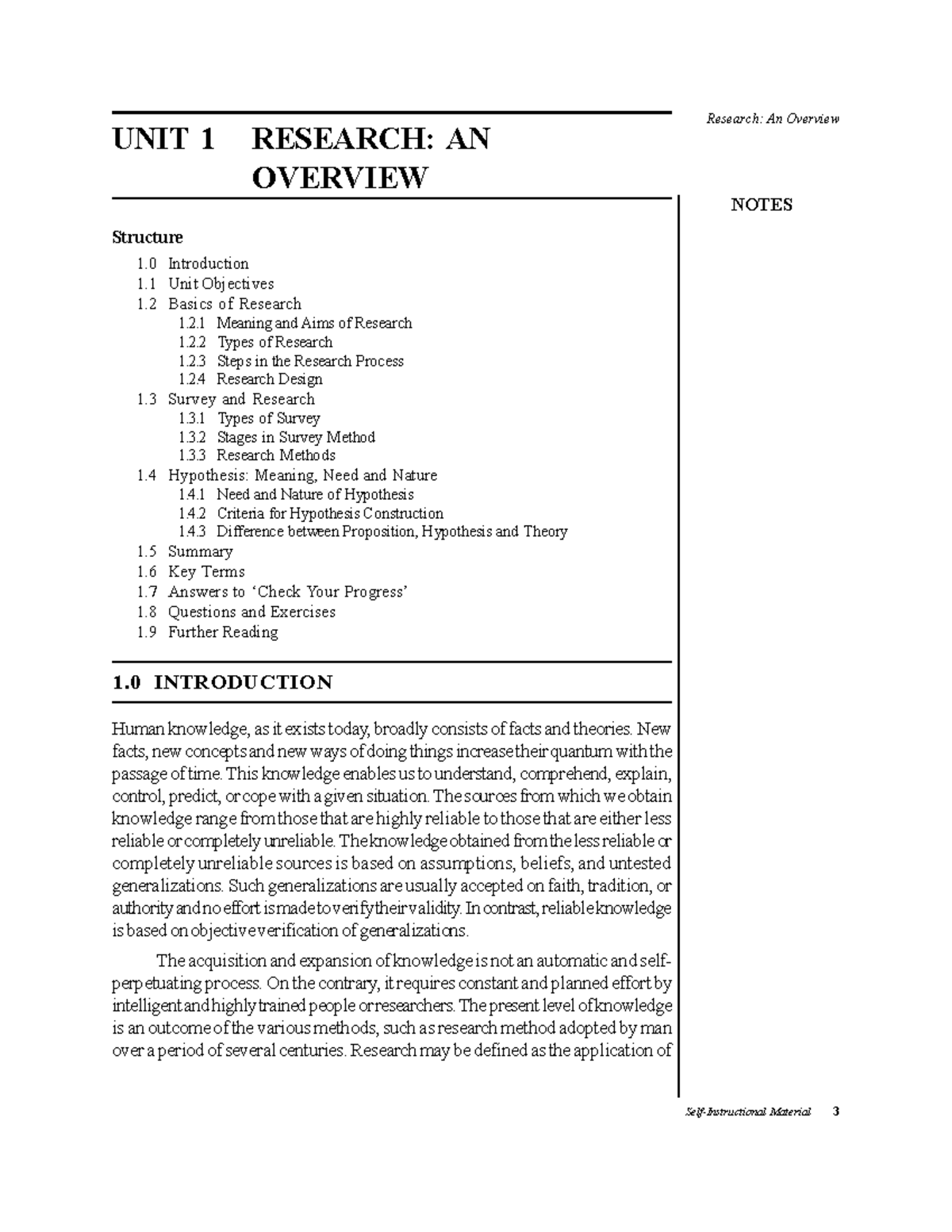 Research Methodology - NOTES UNIT 1 RESEARCH: AN OVERVIEW Structure 1 ...
