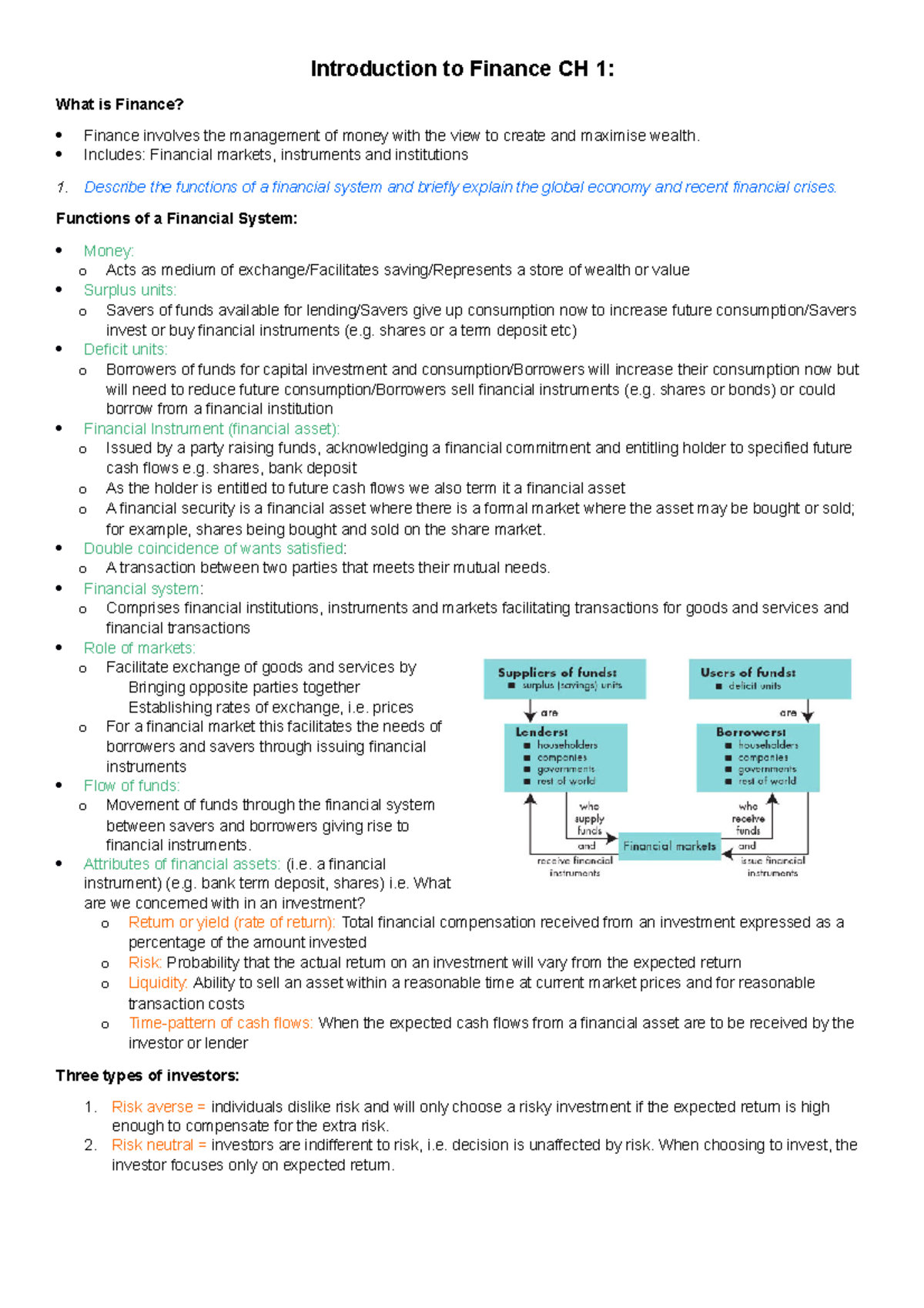 Finance Notes - Introduction to Finance CH 1: What is Finance? Finance ...