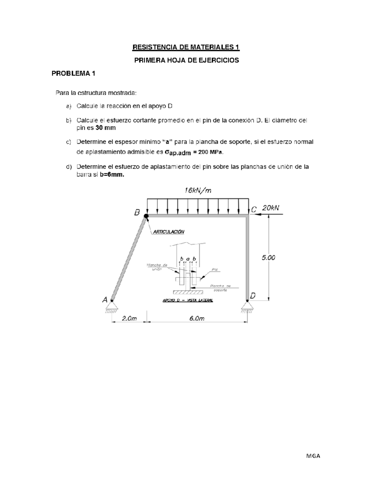 1° HOJA DE Ejercicios Resistencia DE Materiales - RESISTENCIA DE MATERIALES 1 PRIMERA HOJA DE ...