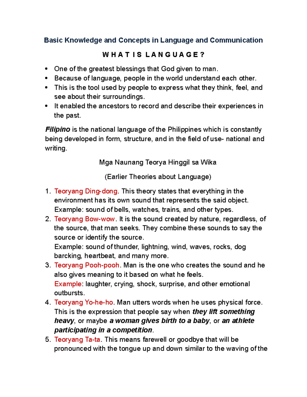 English Notes for Kpwkp - Basic Knowledge and Concepts in Language and ...