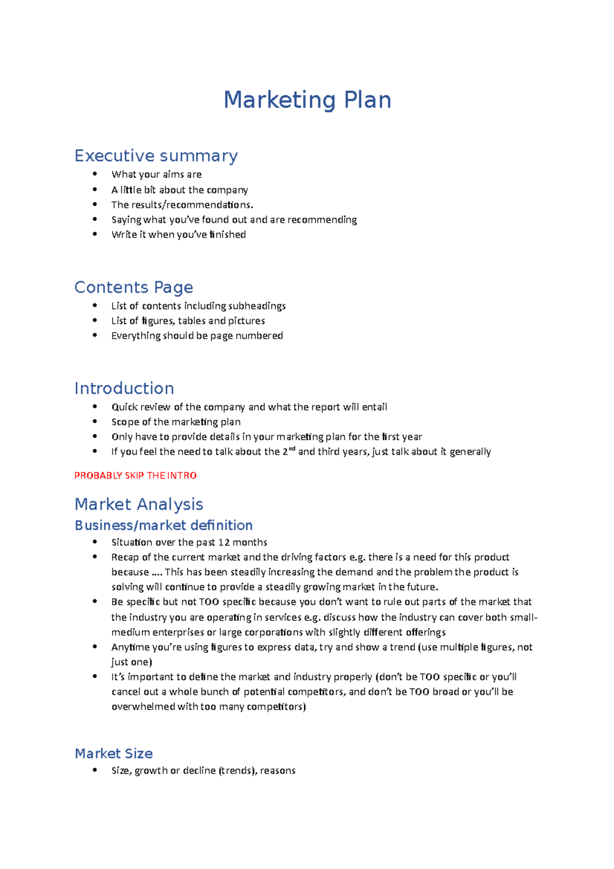 Marketing Plan Contents Detailed - Marketing Plan Executive summary ...