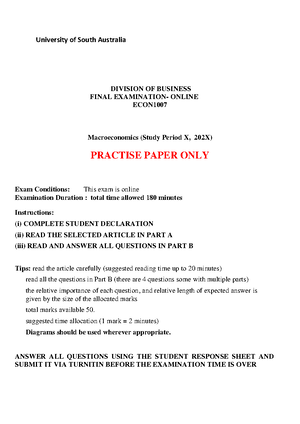 Practice Examination Paper - Question Paper - University of South ...