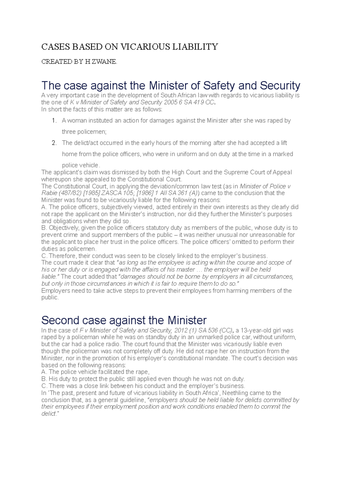 Cases Based ON Vicarious Liability - CASES BASED ON VICARIOUS LIABILITY ...